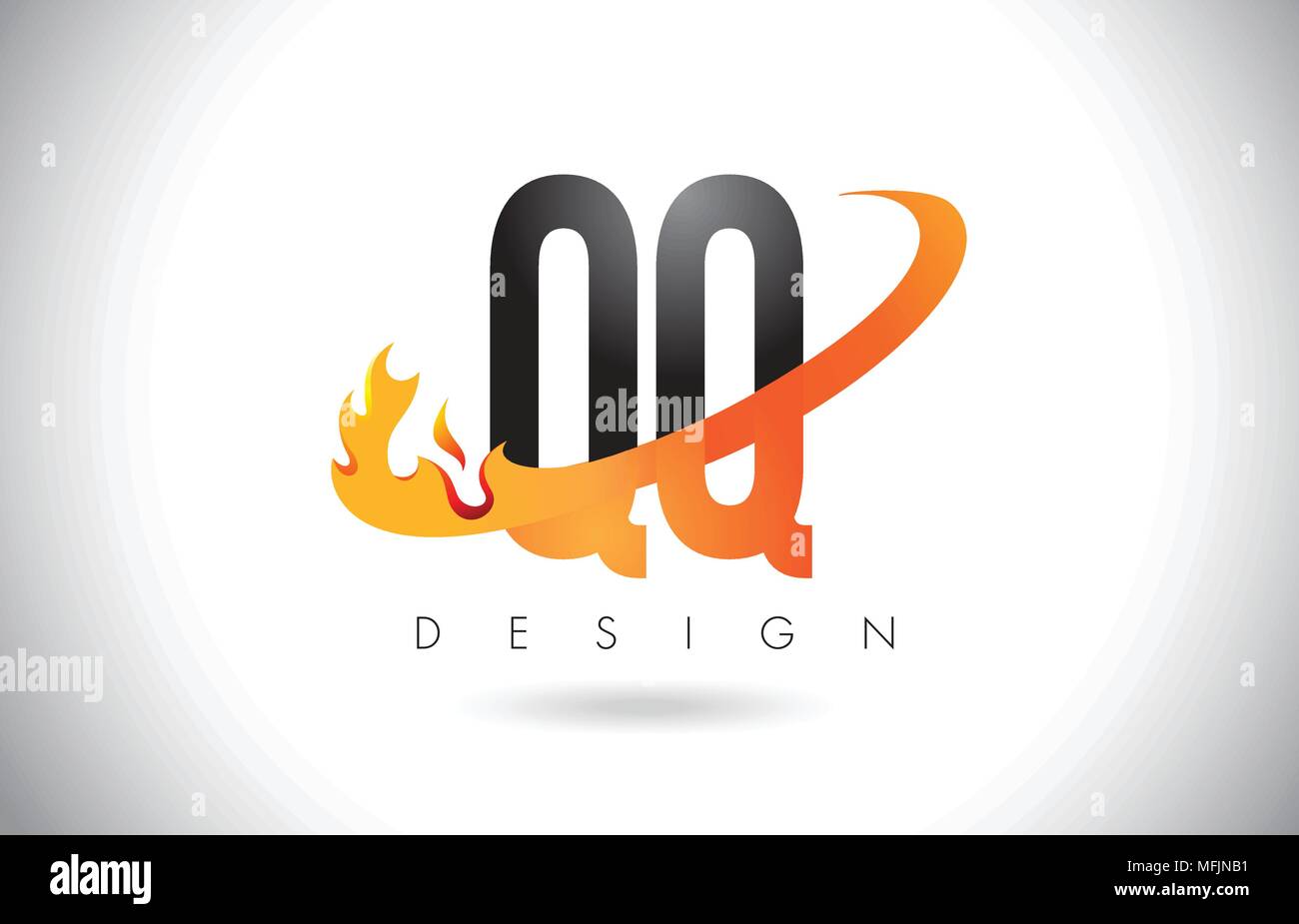 QQ Q Q Letter Logo Design with Fire Flames and Orange Swoosh Vector ...