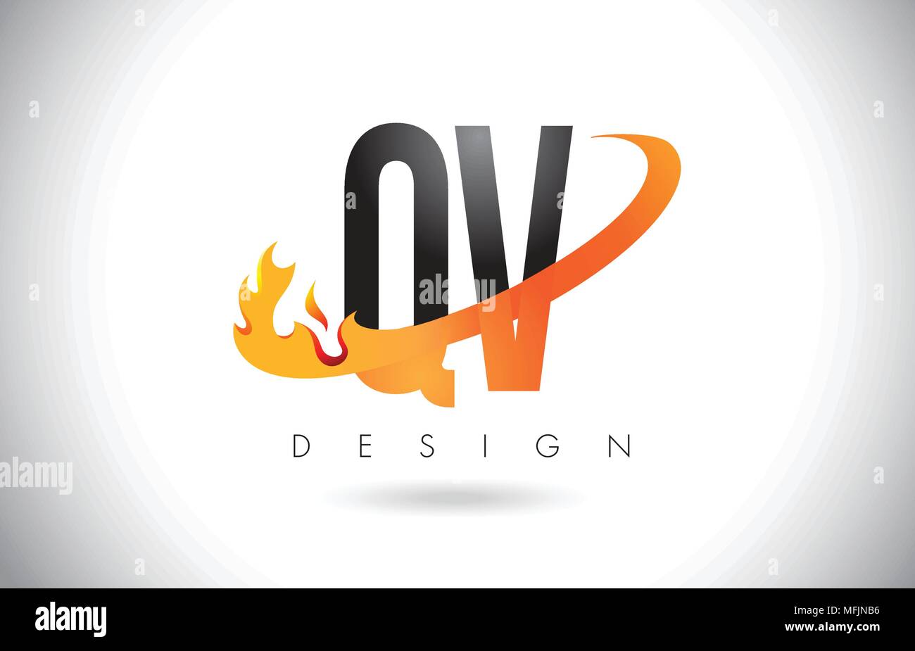 QV Q V Letter Logo Design with Fire Flames and Orange Swoosh Vector ...