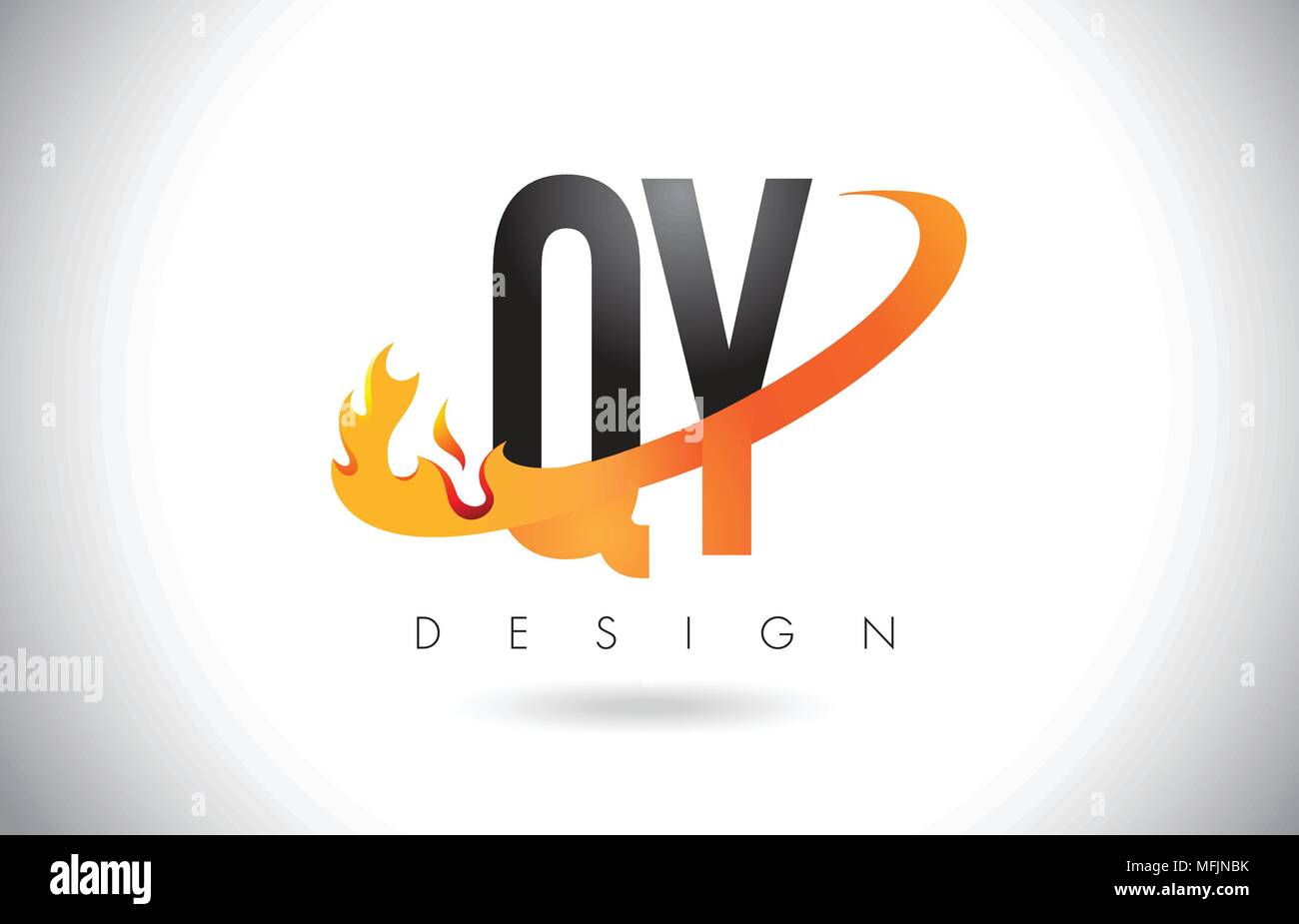 QY Q Y Letter Logo Design with Fire Flames and Orange Swoosh Vector ...