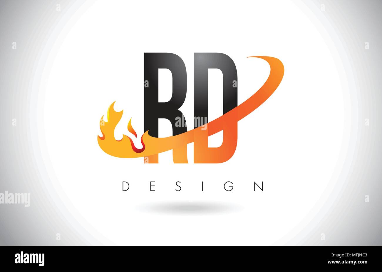 RD R D Letter Logo Design with Fire Flames and Orange Swoosh Vector ...
