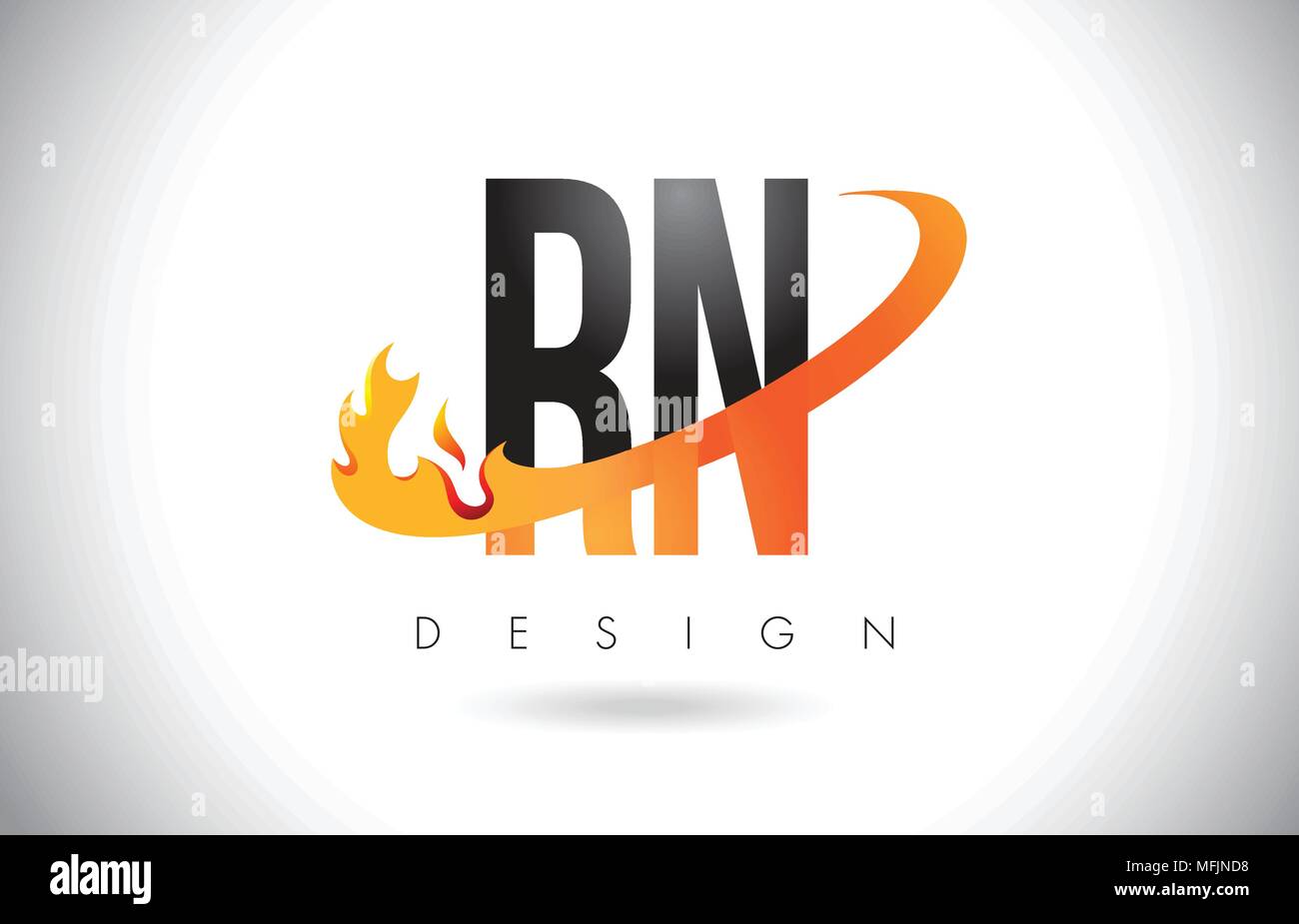 RN R N Letter Logo Design with Fire Flames and Orange Swoosh Vector ...