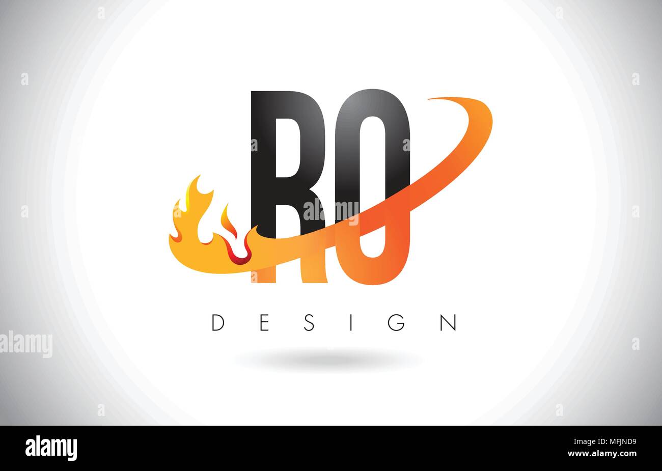 RO R O Letter Logo Design with Fire Flames and Orange Swoosh Vector ...