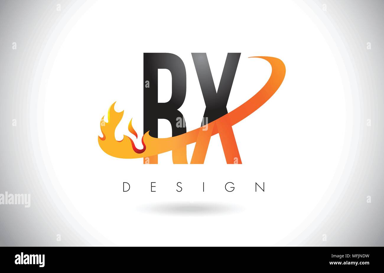 RX R X Letter Logo Design with Fire Flames and Orange Swoosh Vector ...