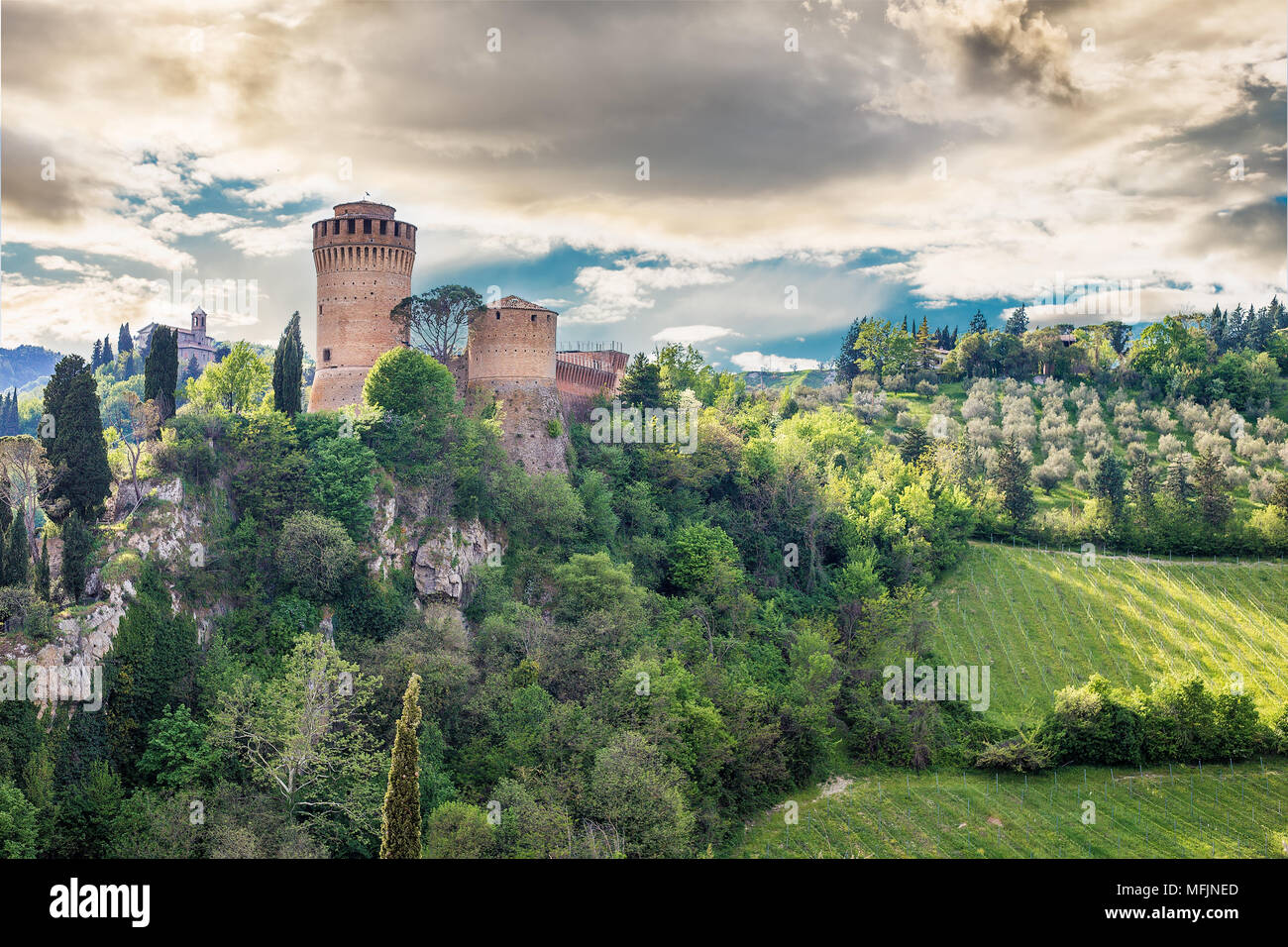 Fortress and Catholic Shrine in Italian hillside Stock Photo - Alamy