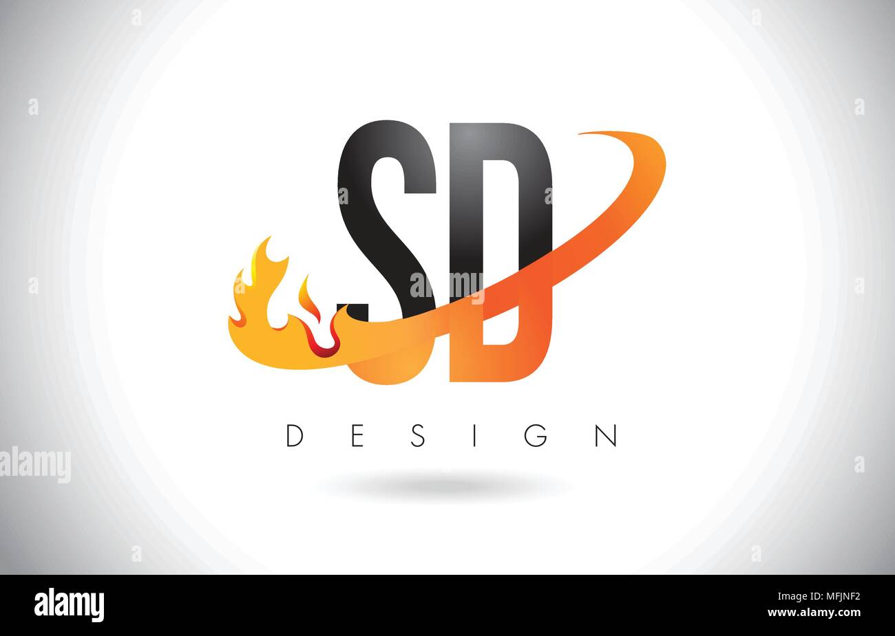 SD S D Letter Logo Design with Fire Flames and Orange Swoosh Vector ...
