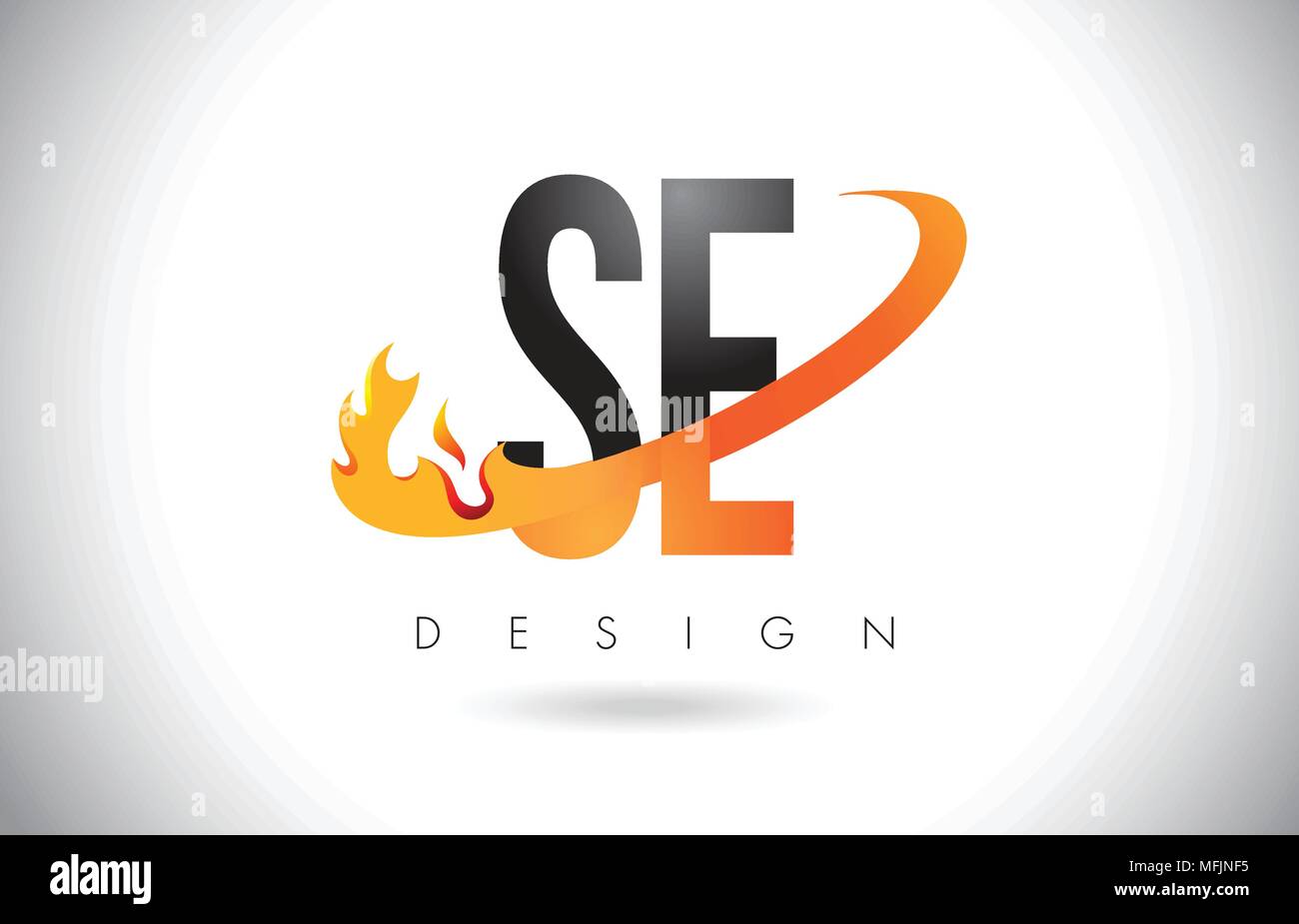 SE S E Letter Logo Design with Fire Flames and Orange Swoosh Vector ...