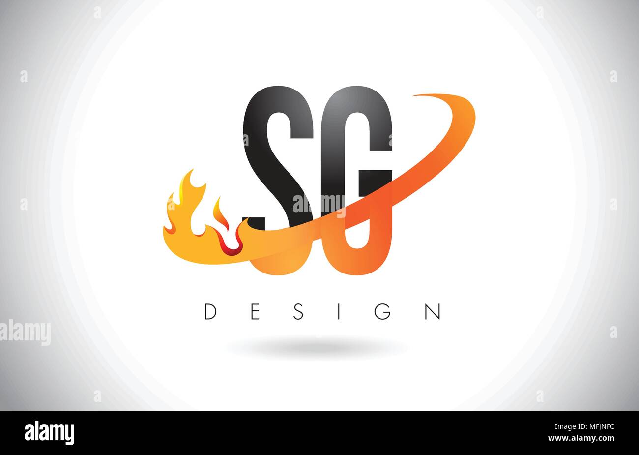 SG S G Letter Logo Design with Fire Flames and Orange Swoosh Vector ...
