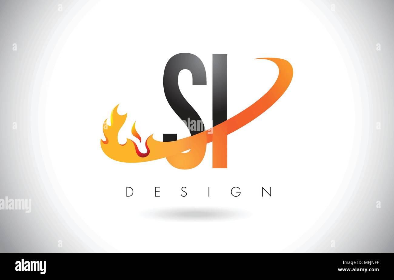SI S I Letter Logo Design with Fire Flames and Orange Swoosh Vector ...