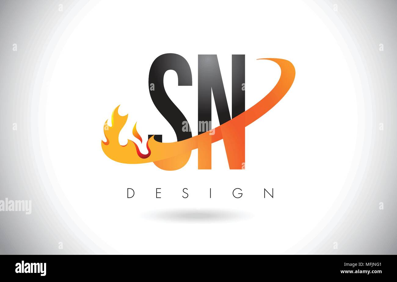 SN S N Letter Logo Design with Fire Flames and Orange Swoosh Vector ...
