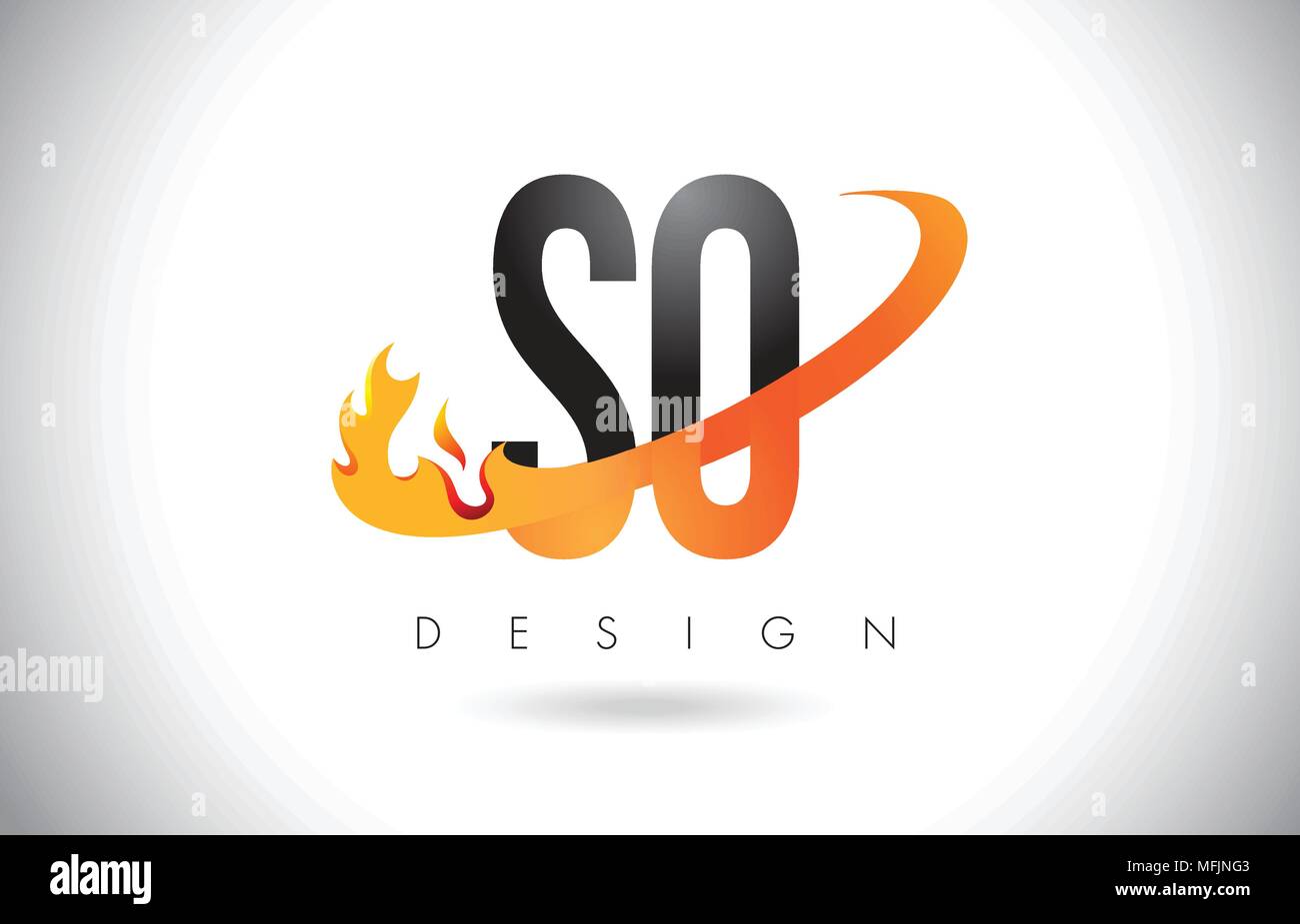 SO S O Letter Logo Design with Fire Flames and Orange Swoosh Vector ...