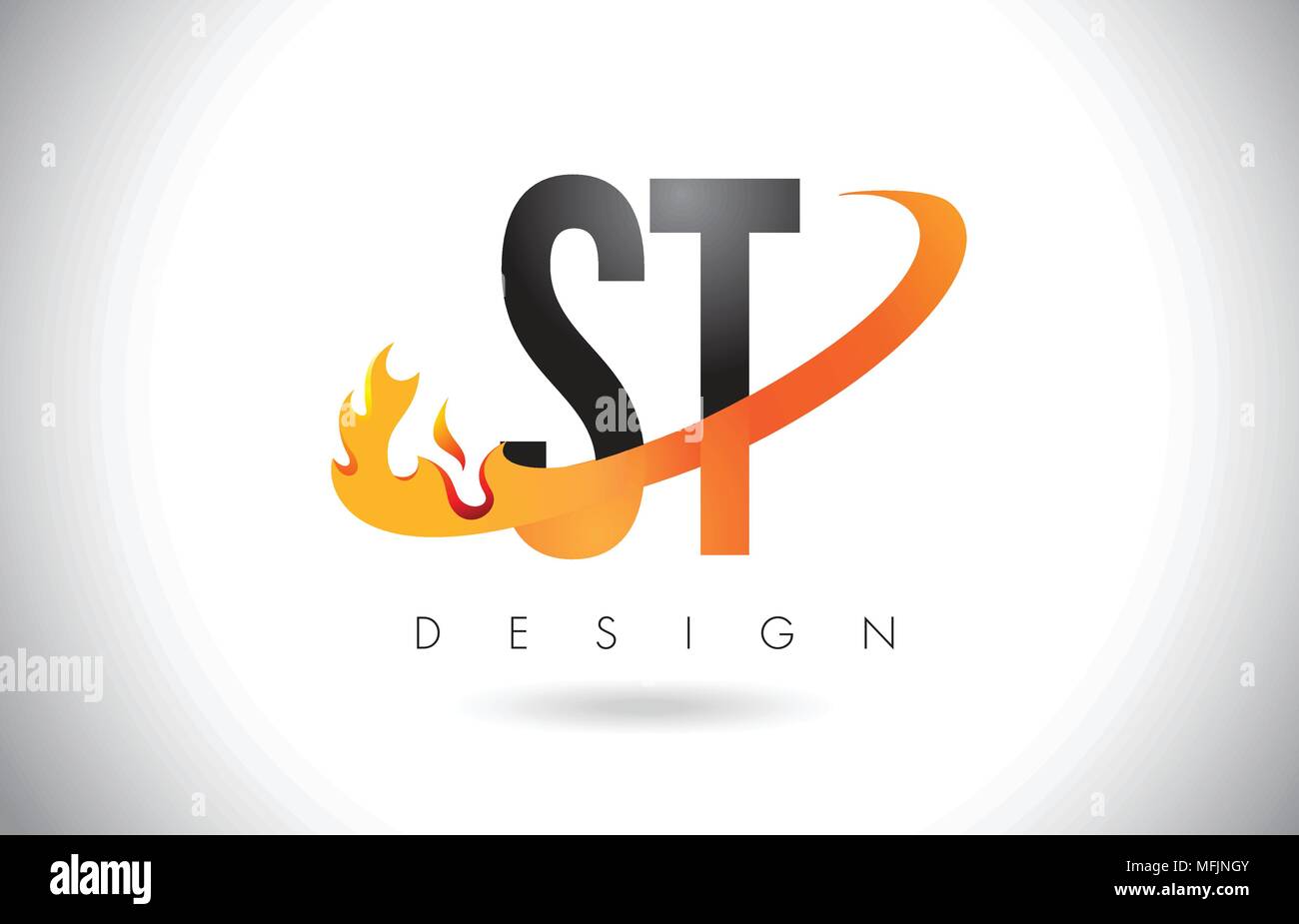 ST S T Letter Logo Design with Fire Flames and Orange Swoosh Vector ...