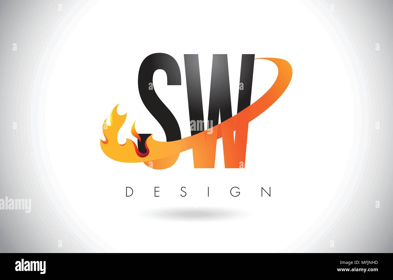 SW S W Letter Logo Design with Fire Flames and Orange Swoosh Vector ...