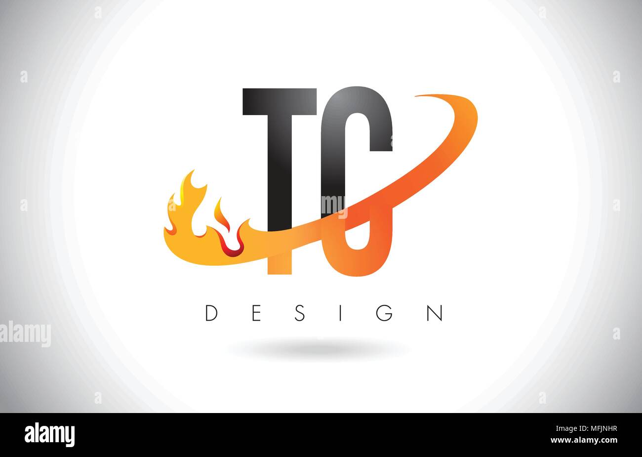 TC T C Letter Logo Design with Fire Flames and Orange Swoosh Vector ...
