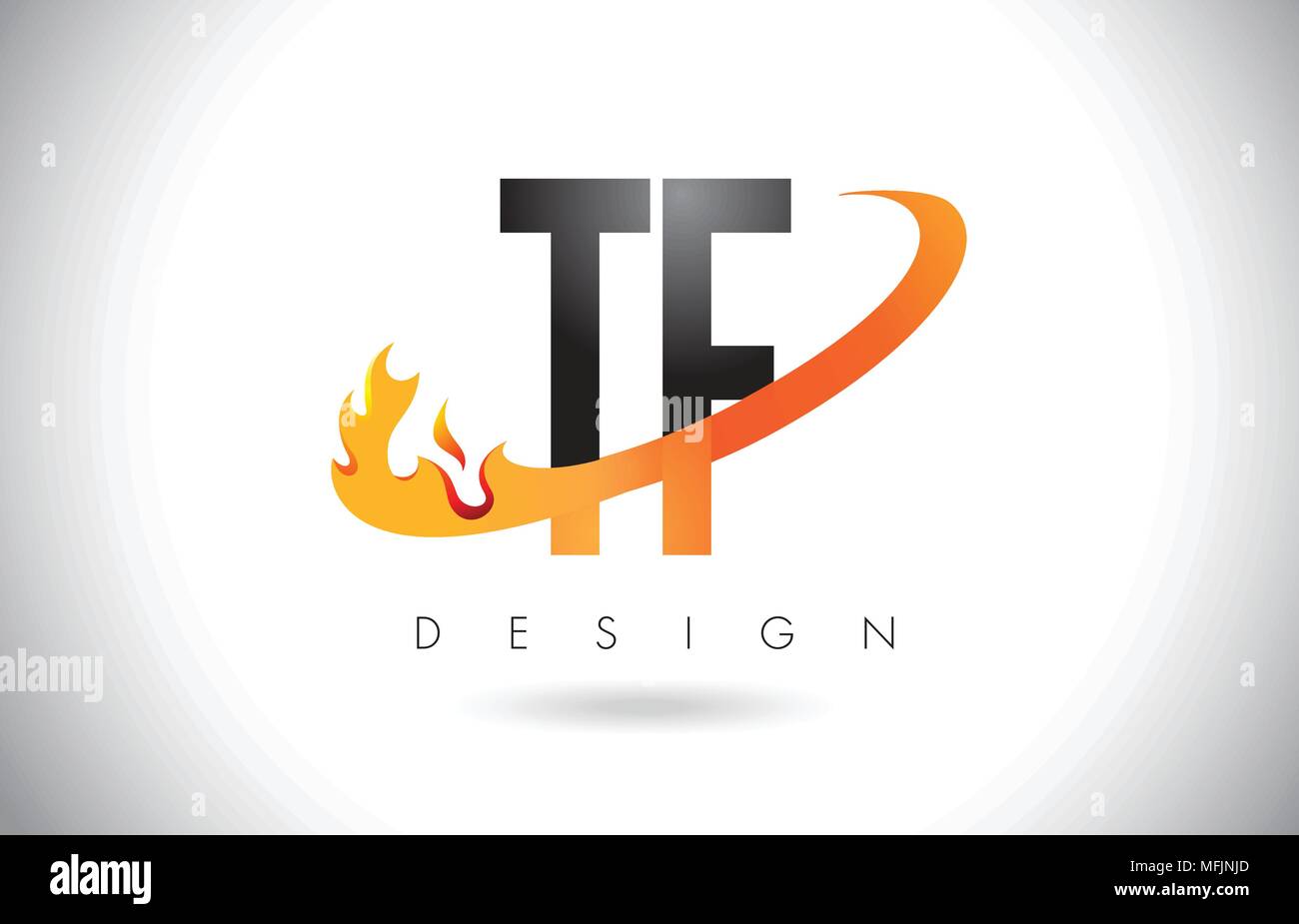 TF T F Letter Logo Design with Fire Flames and Orange Swoosh Vector ...