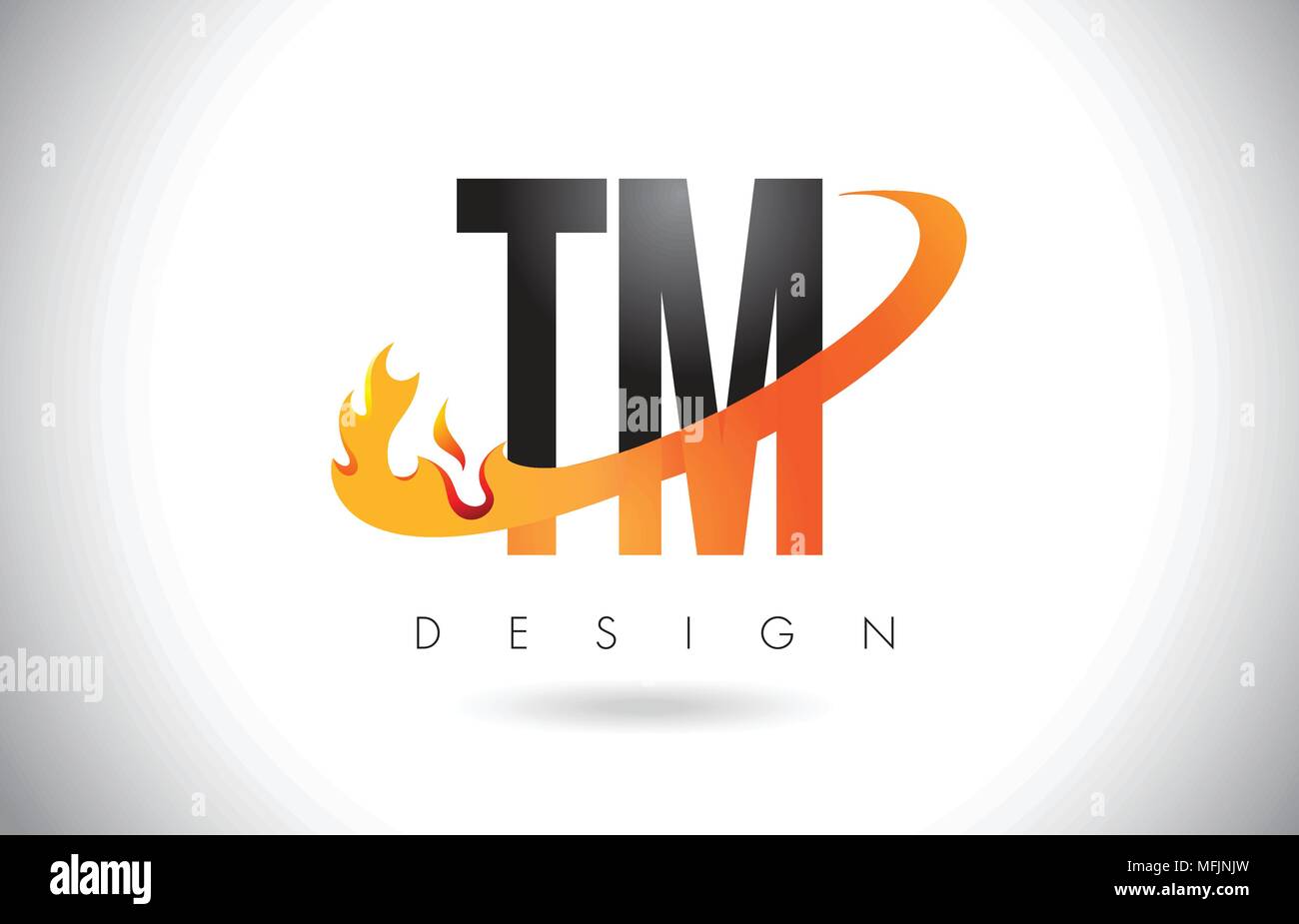TM T M Letter Logo Design with Fire Flames and Orange Swoosh Vector ...