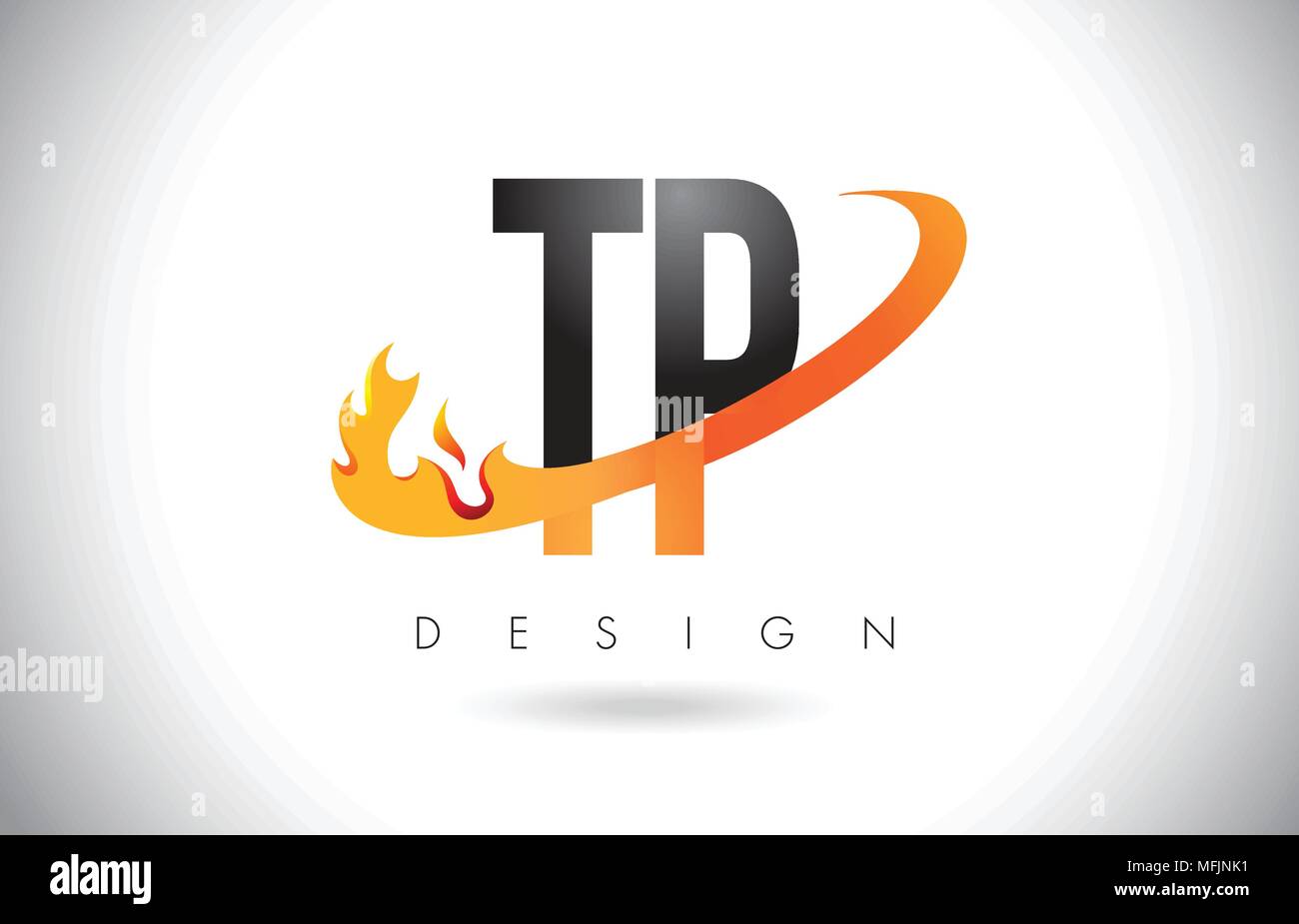 TP T P Letter Logo Design with Fire Flames and Orange Swoosh Vector ...