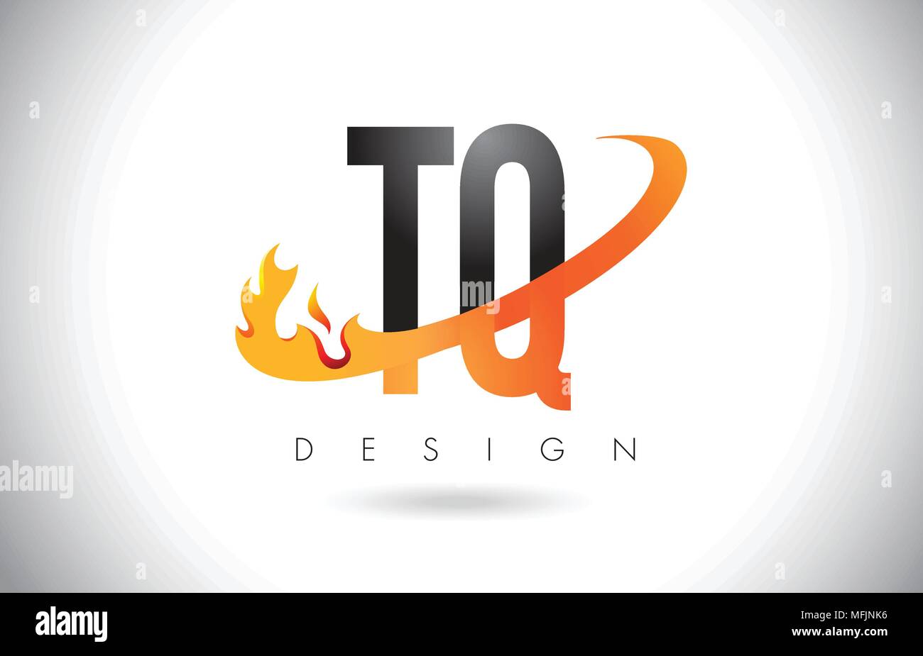 TQ T Q Letter Logo Design with Fire Flames and Orange Swoosh Vector ...