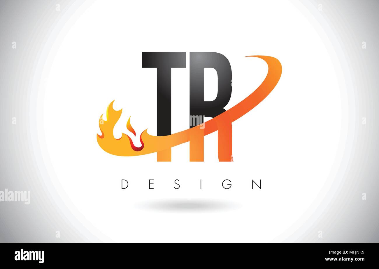 TR T R Letter Logo Design with Fire Flames and Orange Swoosh Vector ...