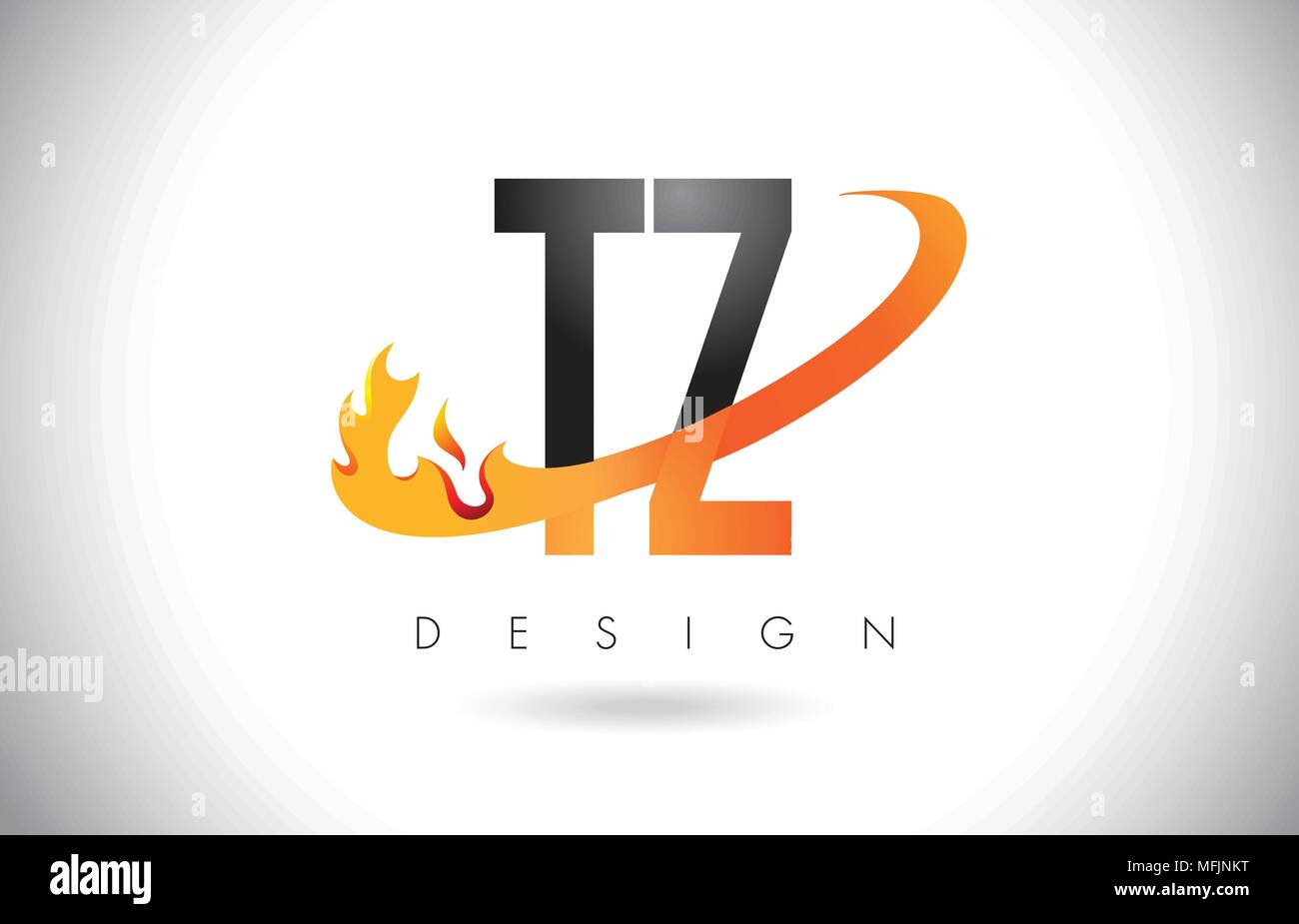 TZ T Z Letter Logo Design with Fire Flames and Orange Swoosh Vector ...