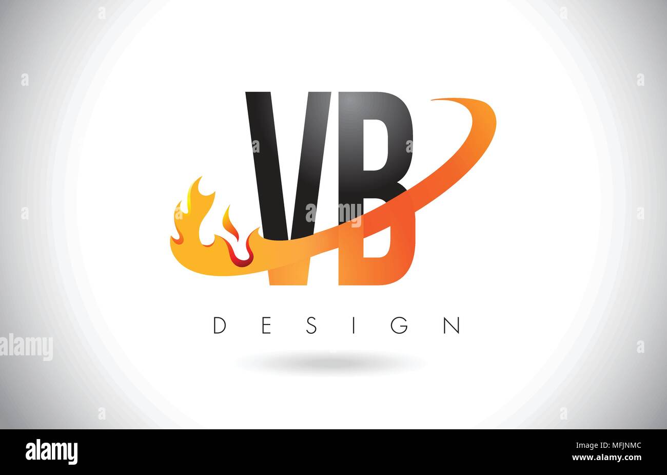 VB V B Letter Logo Design with Fire Flames and Orange Swoosh Vector ...