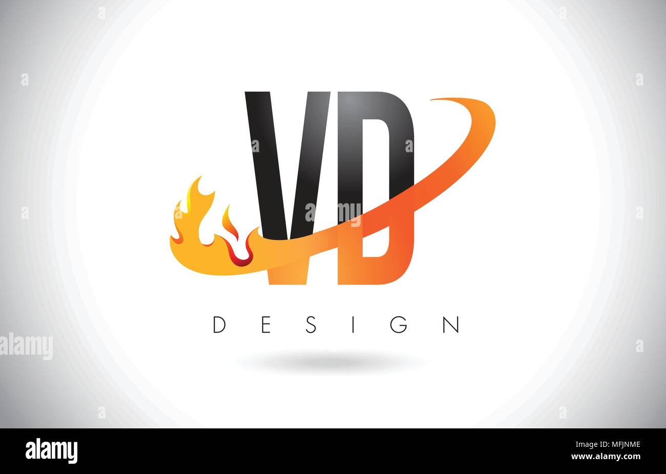 VD V D Letter Logo Design with Fire Flames and Orange Swoosh Vector ...