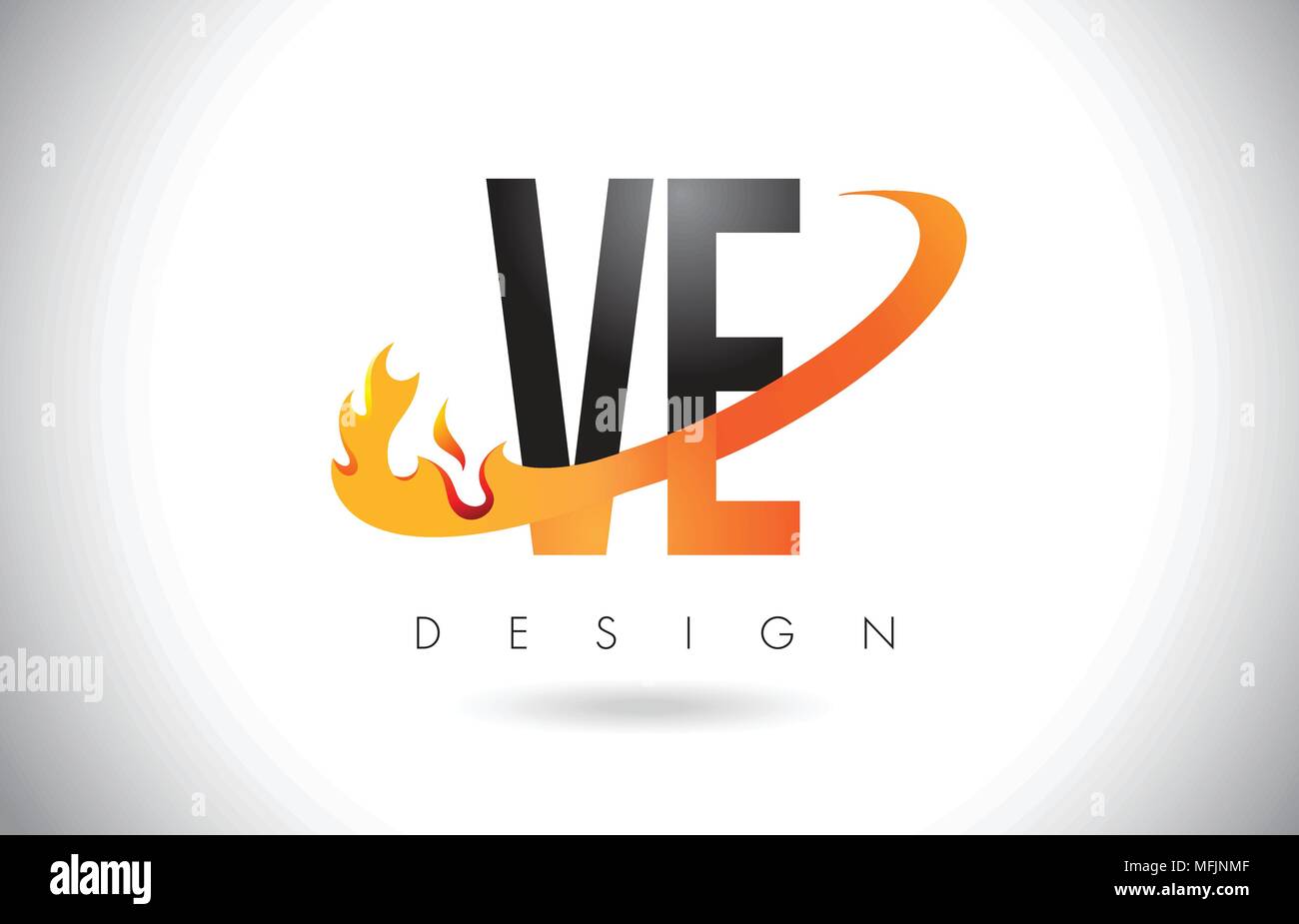 VE V E Letter Logo Design with Fire Flames and Orange Swoosh Vector ...