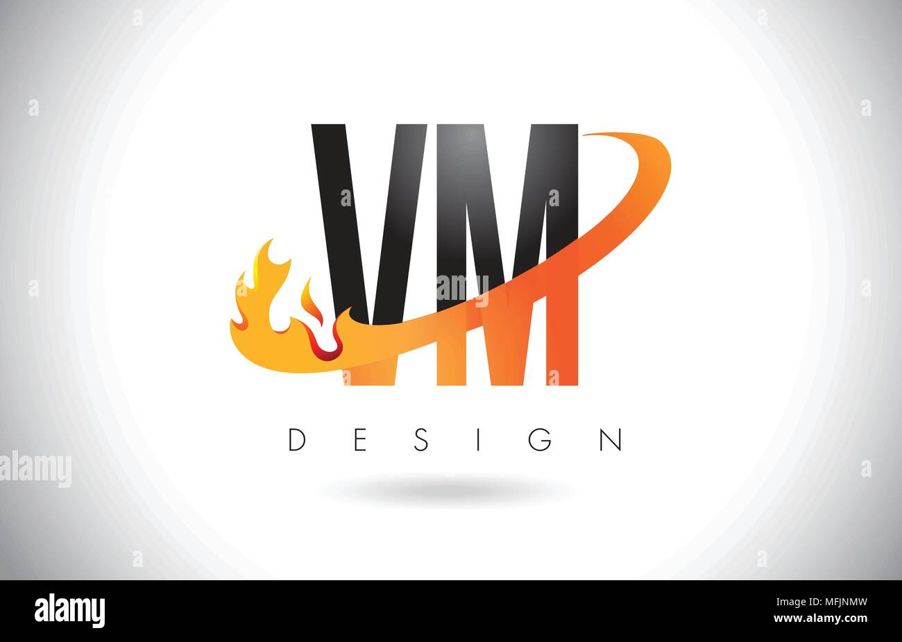 VM V M Letter Logo Design with Fire Flames and Orange Swoosh Vector ...