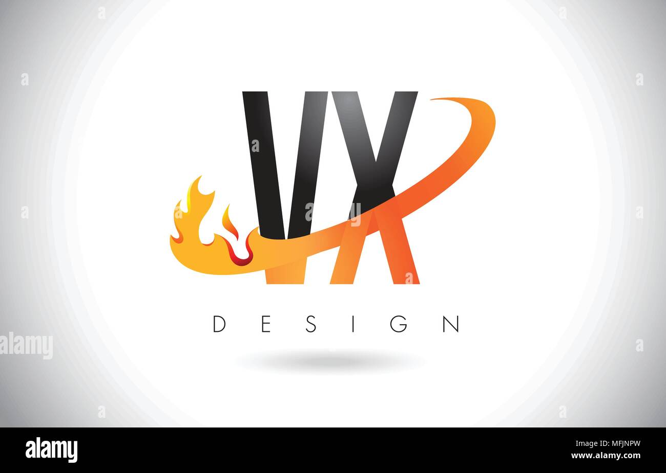 VX V X Letter Logo Design with Fire Flames and Orange Swoosh Vector ...