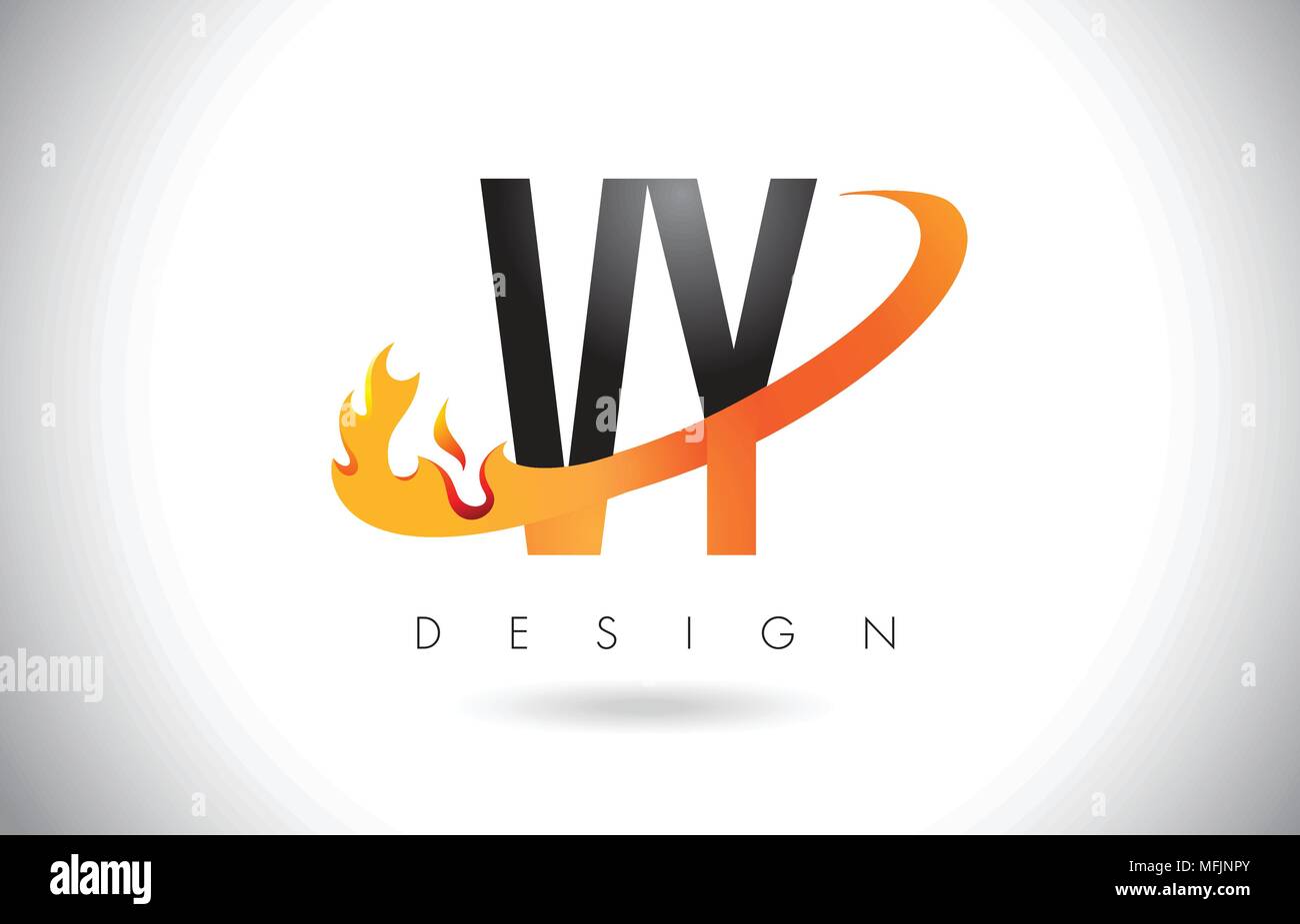 VY V Y Letter Logo Design with Fire Flames and Orange Swoosh Vector ...