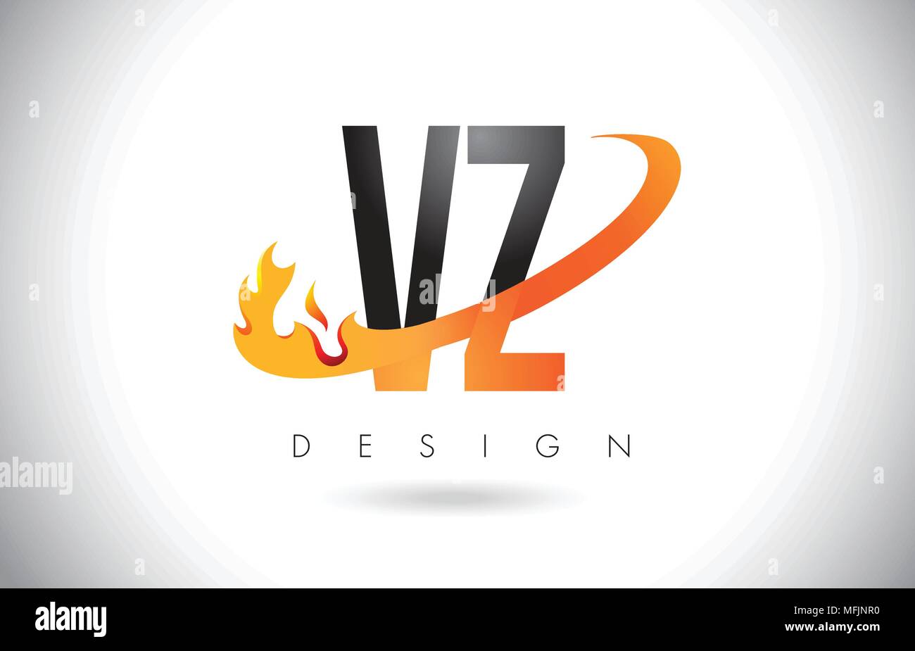 VZ V Z Letter Logo Design with Fire Flames and Orange Swoosh Vector ...