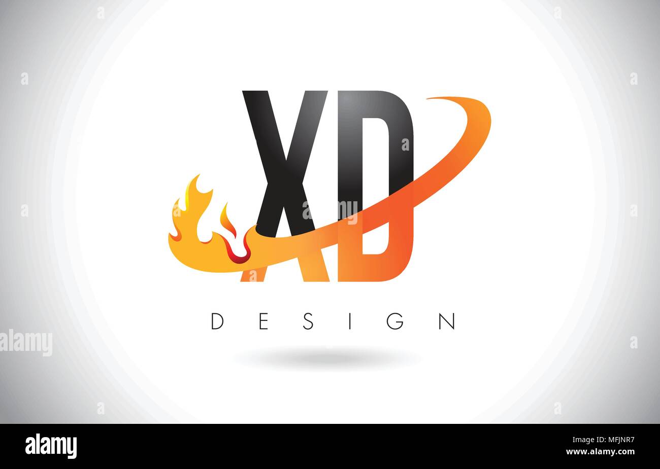 XD X D Letter Logo Design with Fire Flames and Orange Swoosh Vector ...
