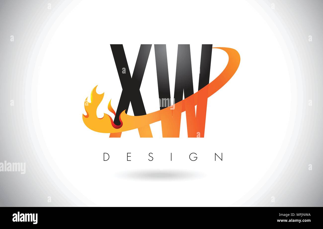 XW X W Letter Logo Design with Fire Flames and Orange Swoosh Vector ...
