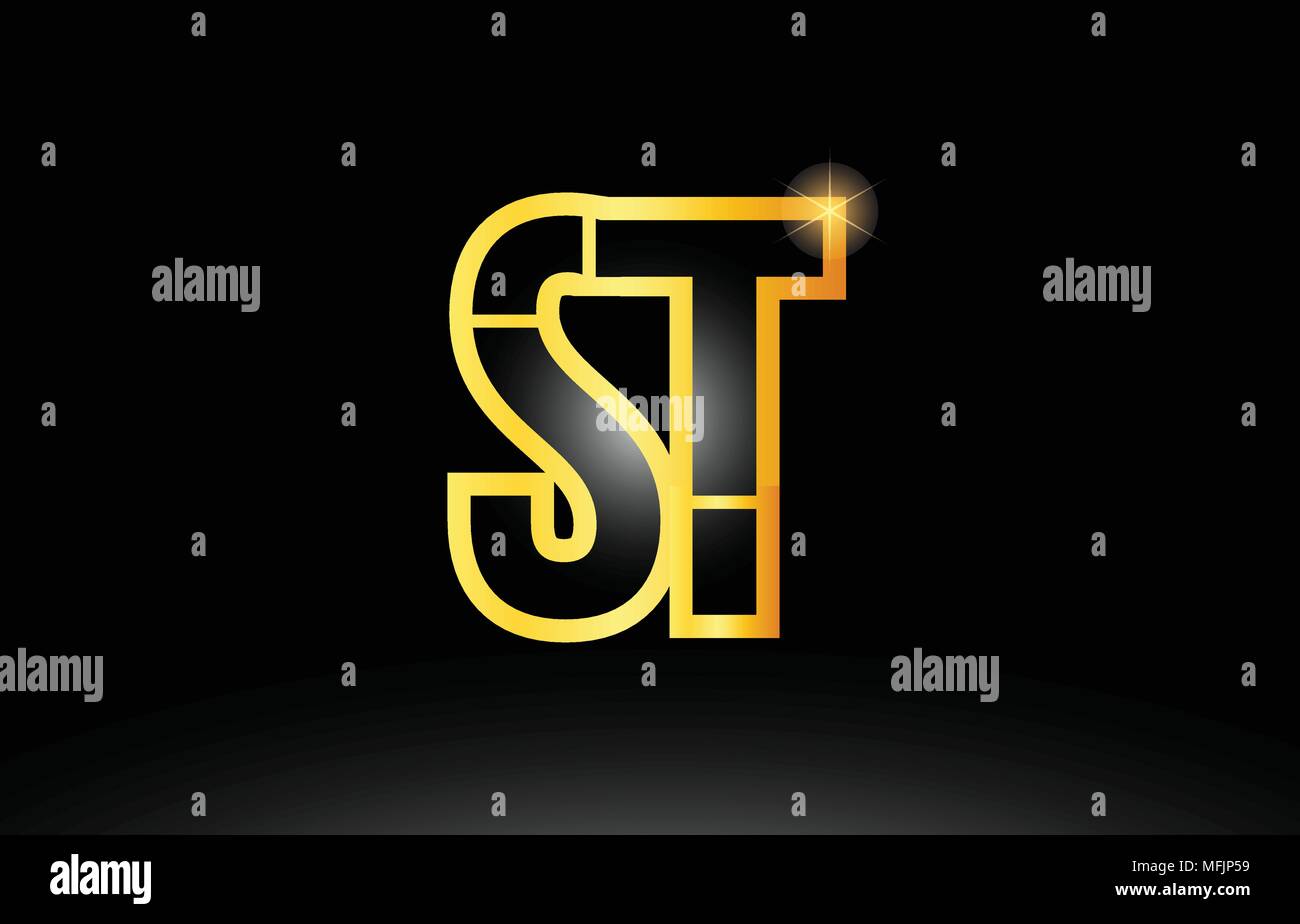 gold black alphabet letter st s t logo combination design suitable for ...