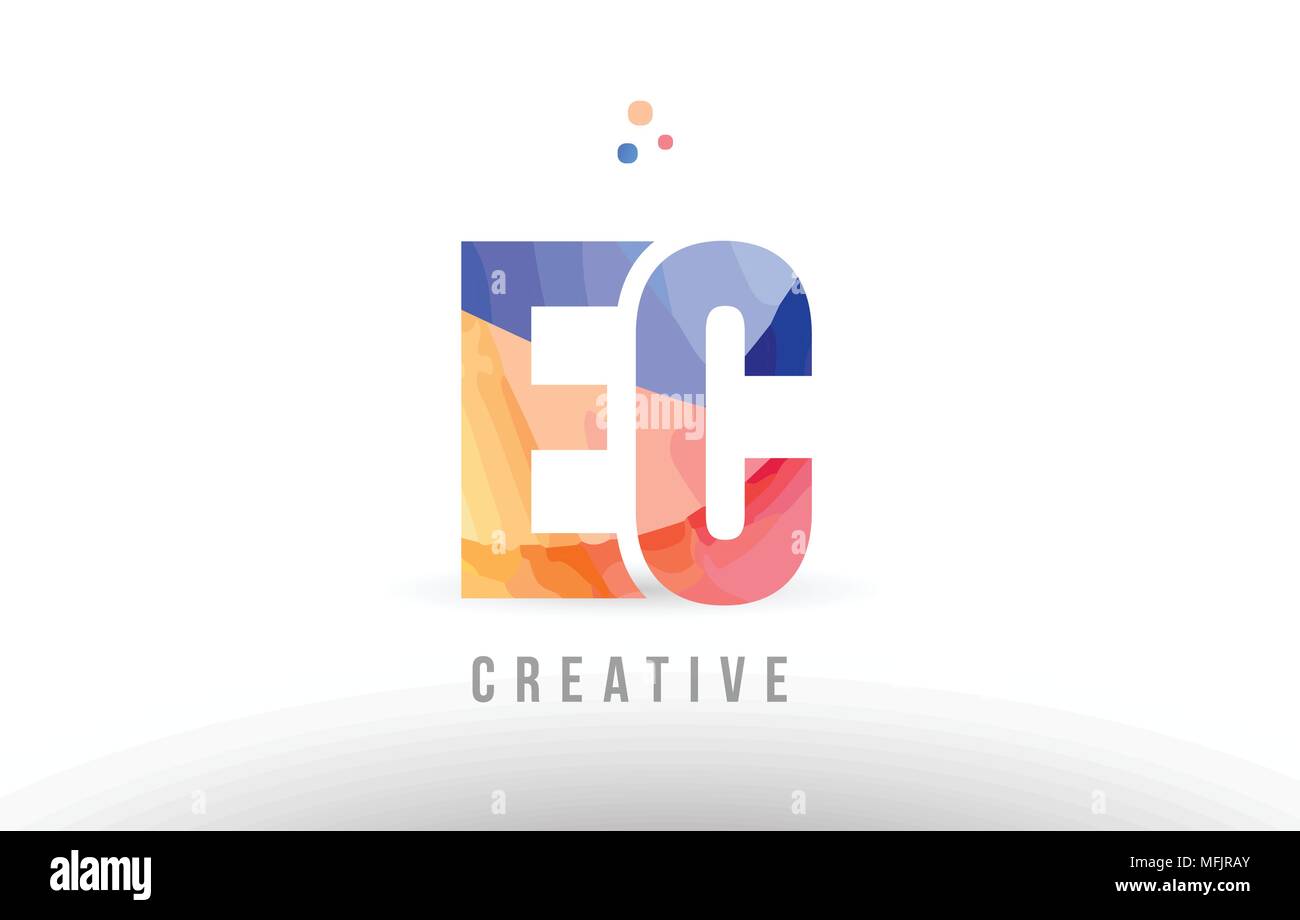 orange blue alphabet letter ec e c logo combination design with dots ...