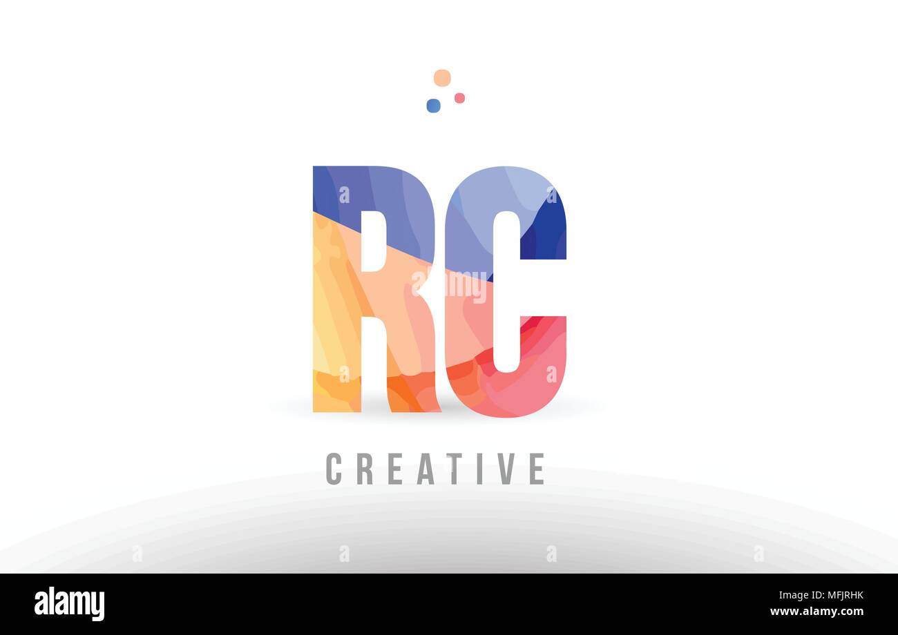 orange blue alphabet letter rc r c logo combination design with dots ...