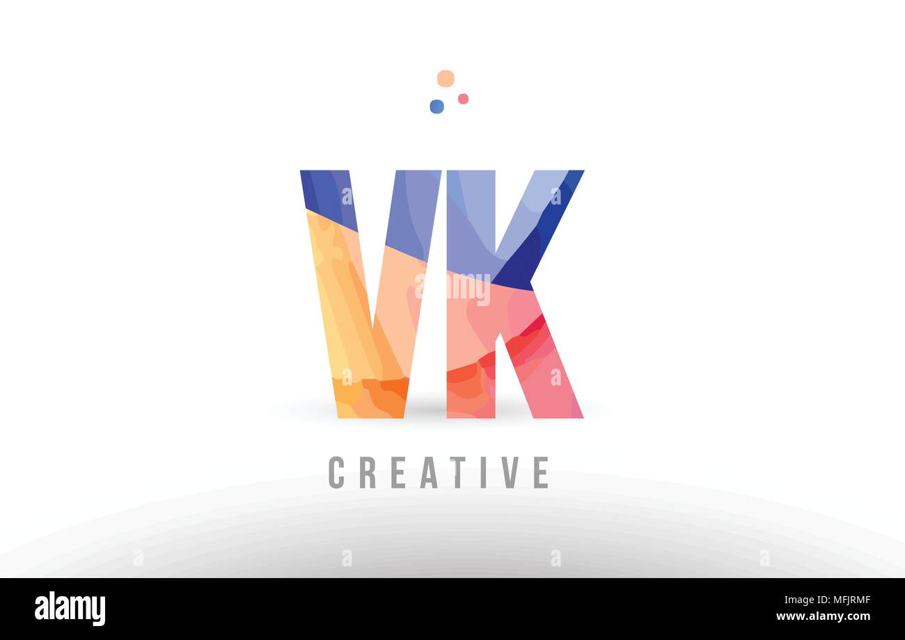 orange blue alphabet letter vk v k logo combination design with dots ...