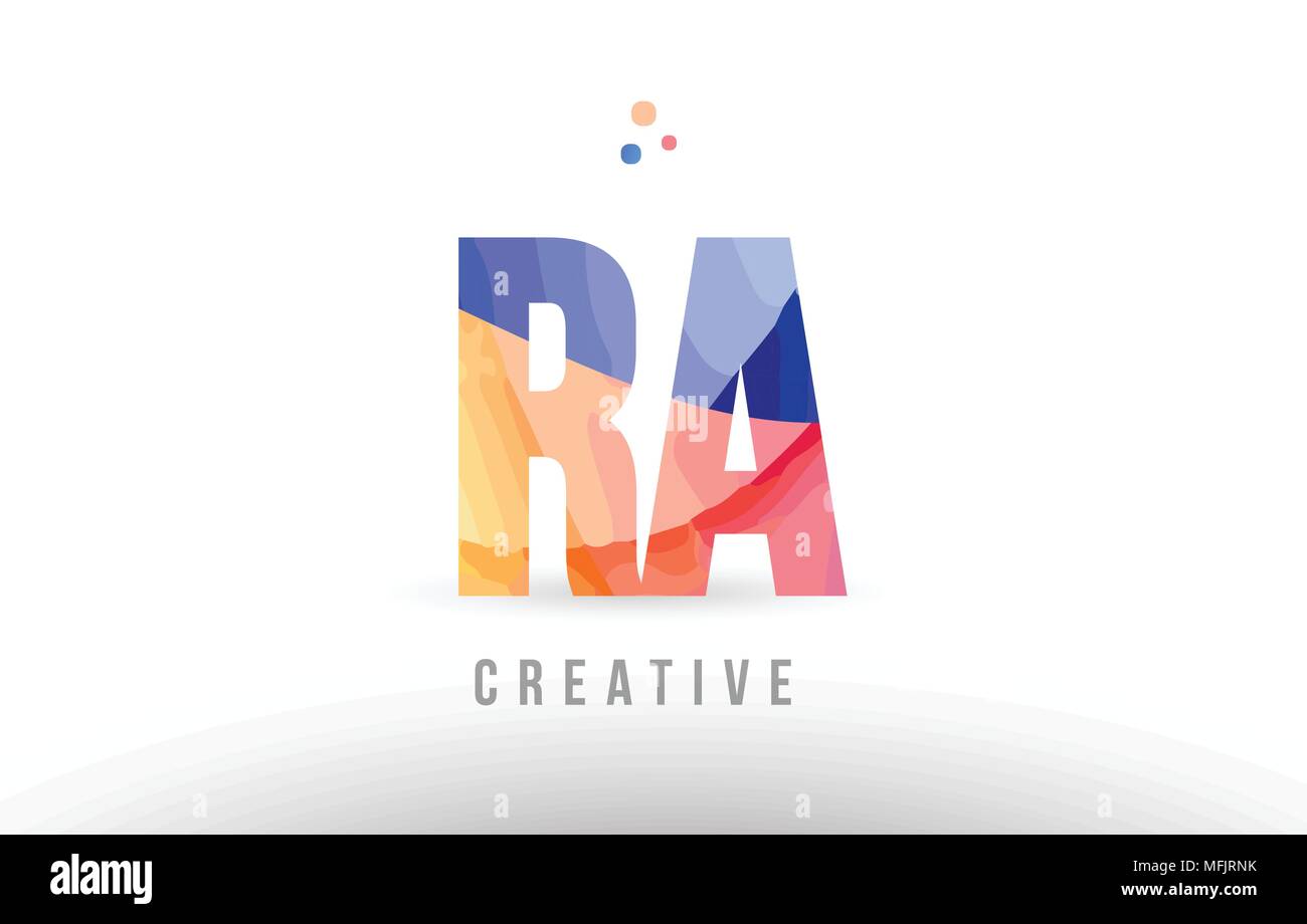 orange blue alphabet letter ra r a logo combination design with dots ...