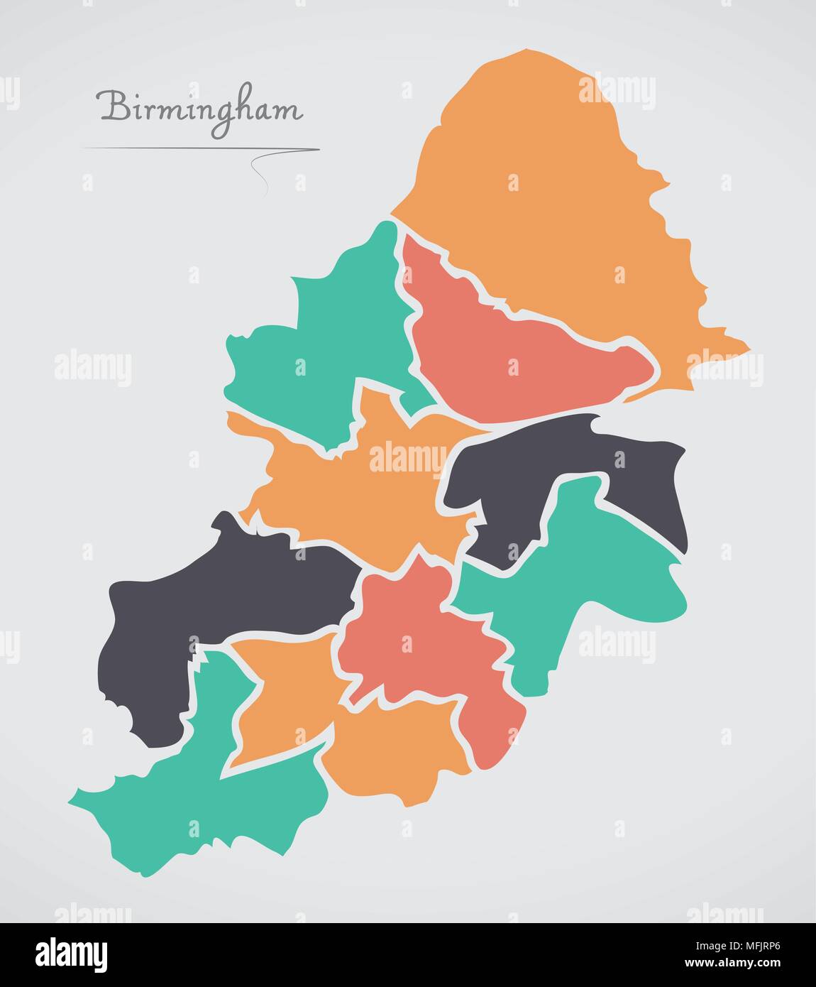 Birmingham Map with boroughs and modern round shapes Stock Vector Image & Art - Alamy