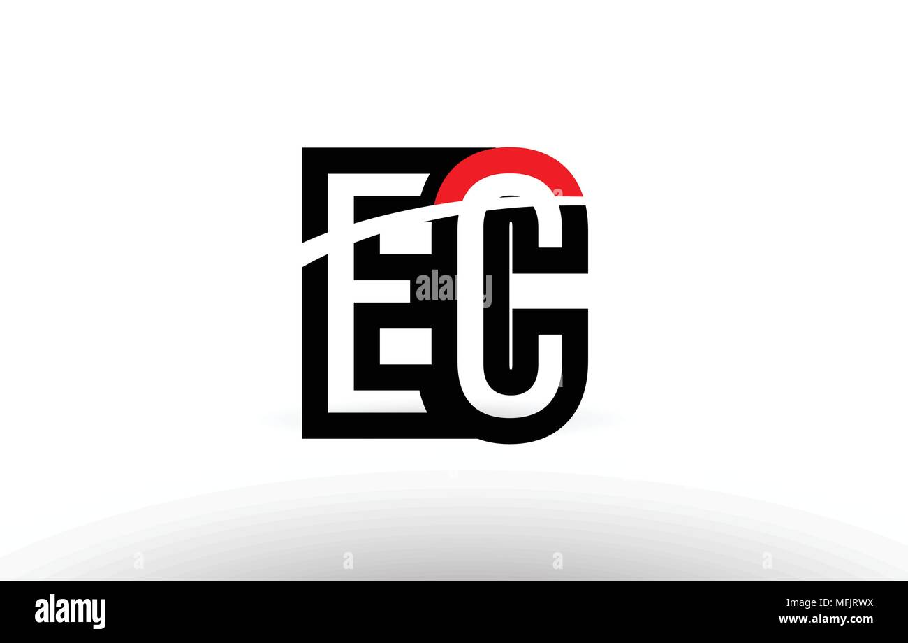 black white and red alphabet letter ec e c logo combination design ...