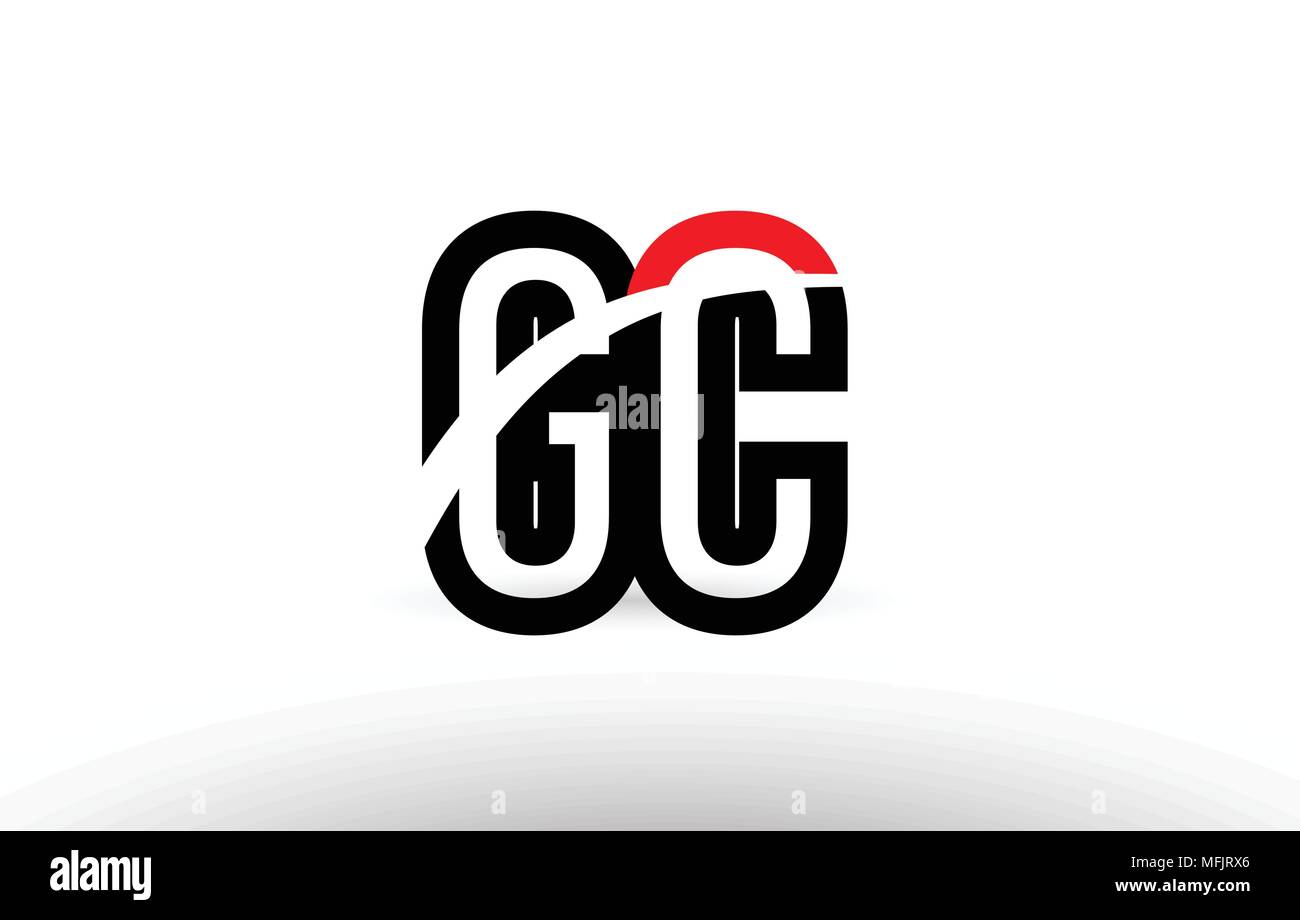 black white and red alphabet letter gc g c logo combination design ...