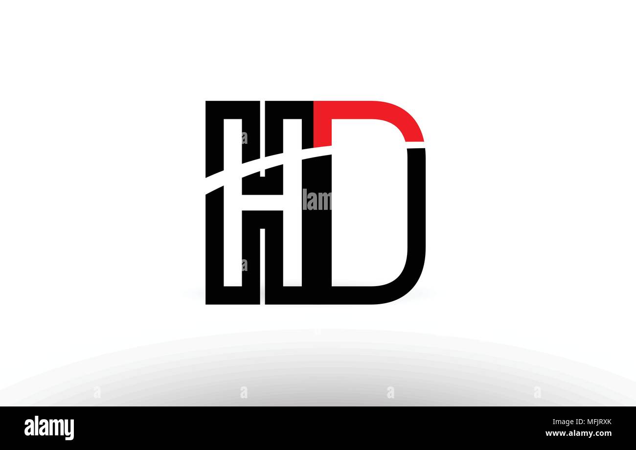 black white and red alphabet letter hd h d logo combination design ...
