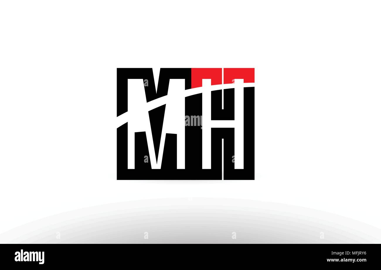 black white and red alphabet letter mh m h logo combination design ...