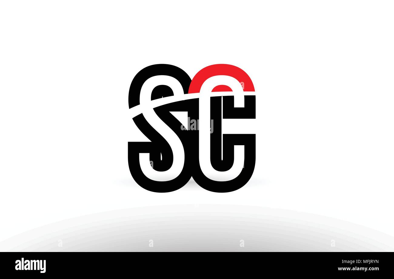 black white and red alphabet letter sc s c logo combination design ...