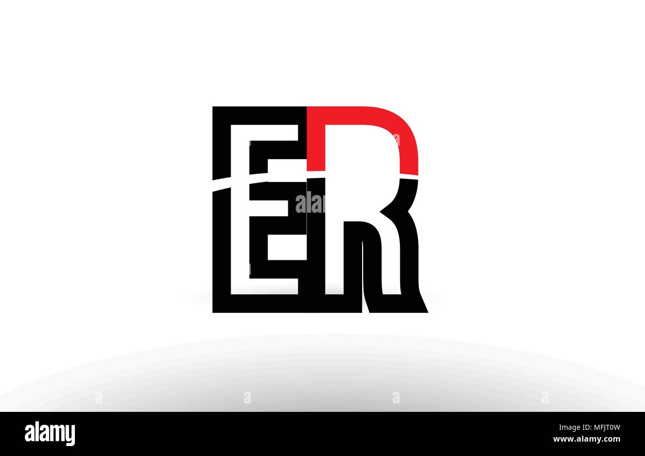 black white and red alphabet letter er e r logo combination design ...