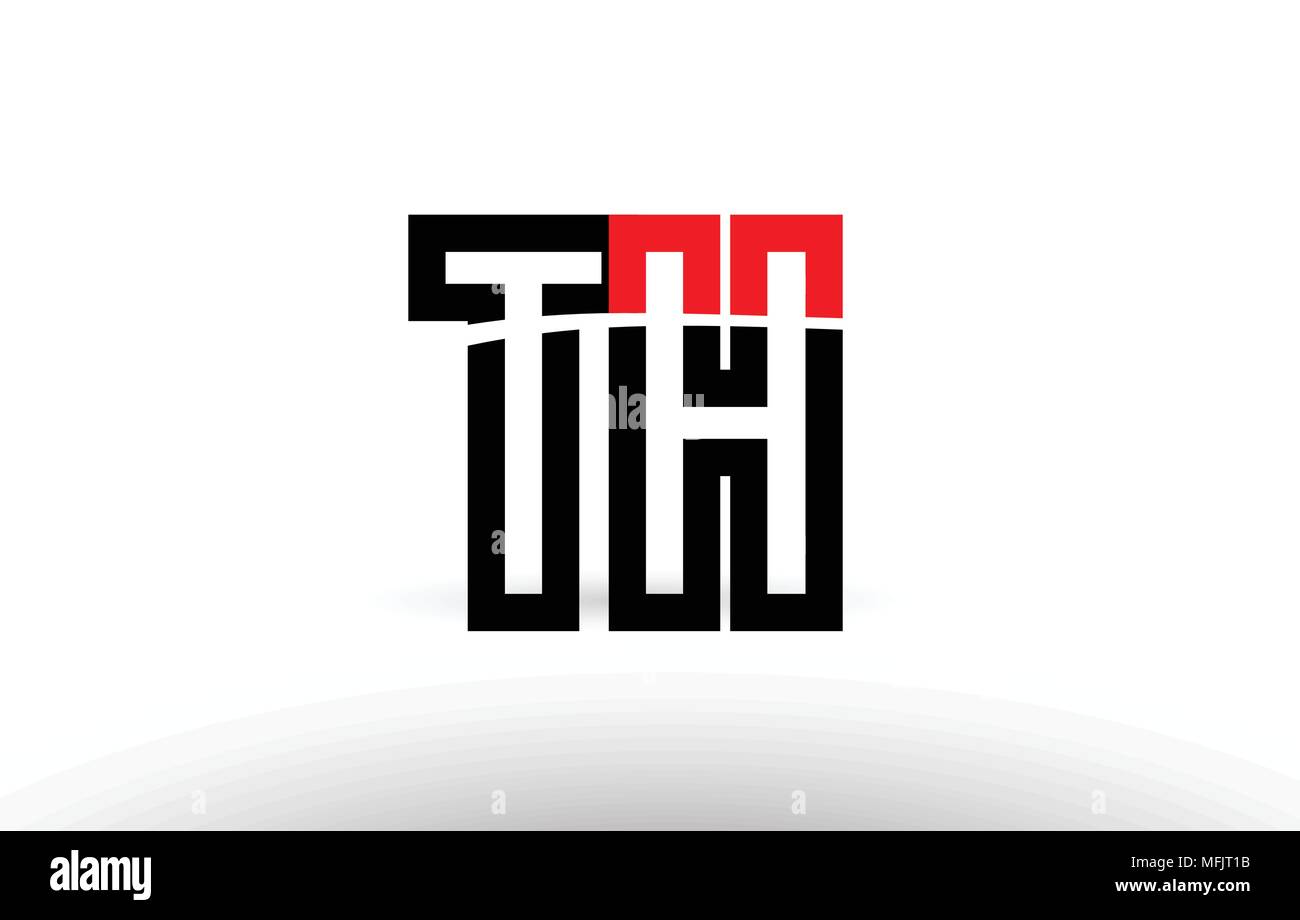 black white and red alphabet letter th t h logo combination design ...