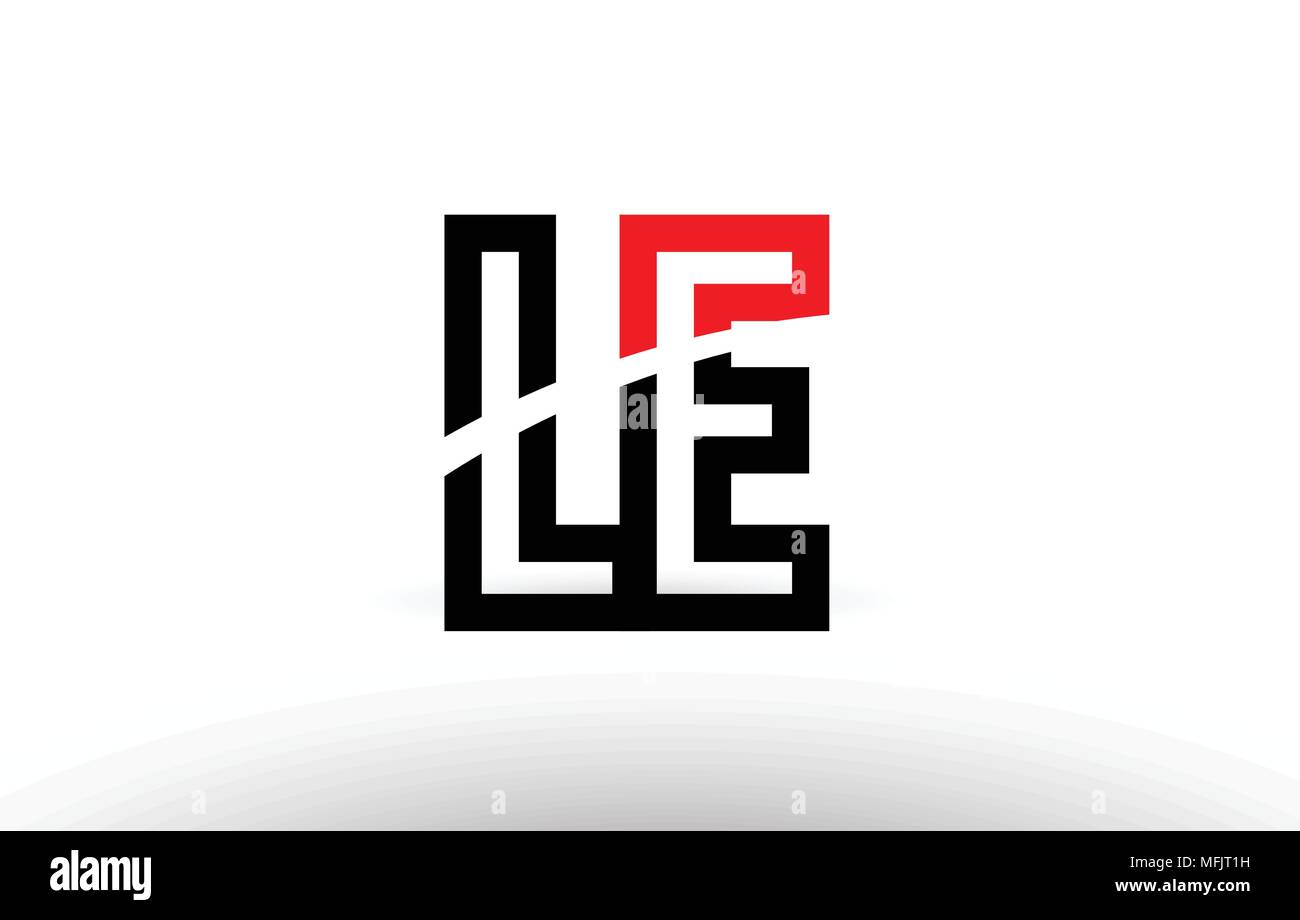 black white and red alphabet letter le l e logo combination design ...