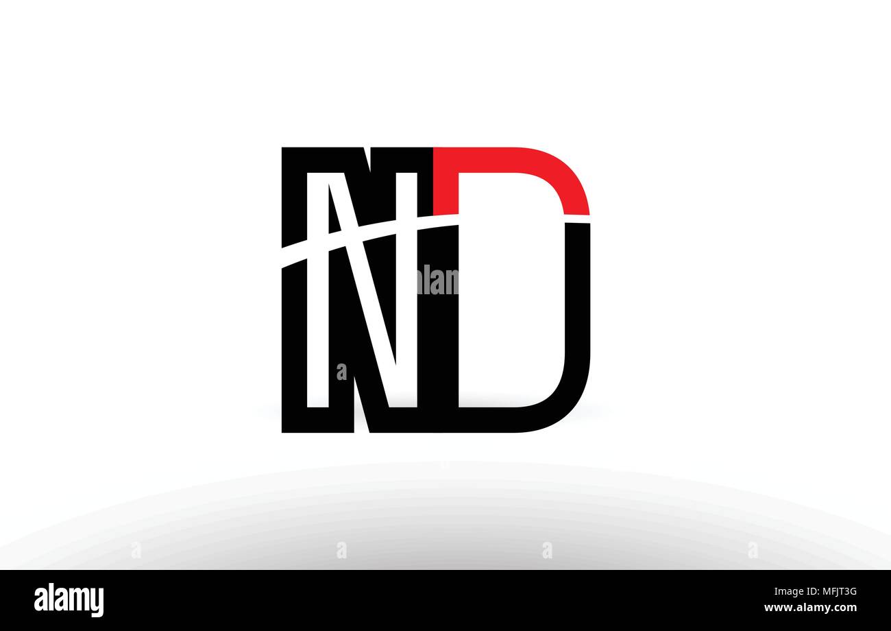 black white and red alphabet letter nd n d logo combination design ...