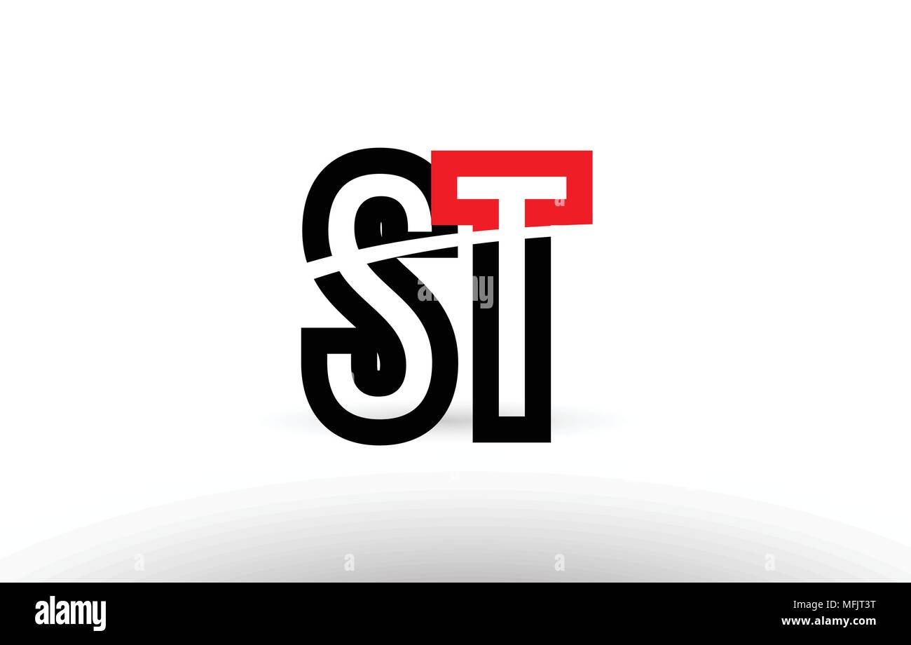 black white and red alphabet letter st s t logo combination design ...