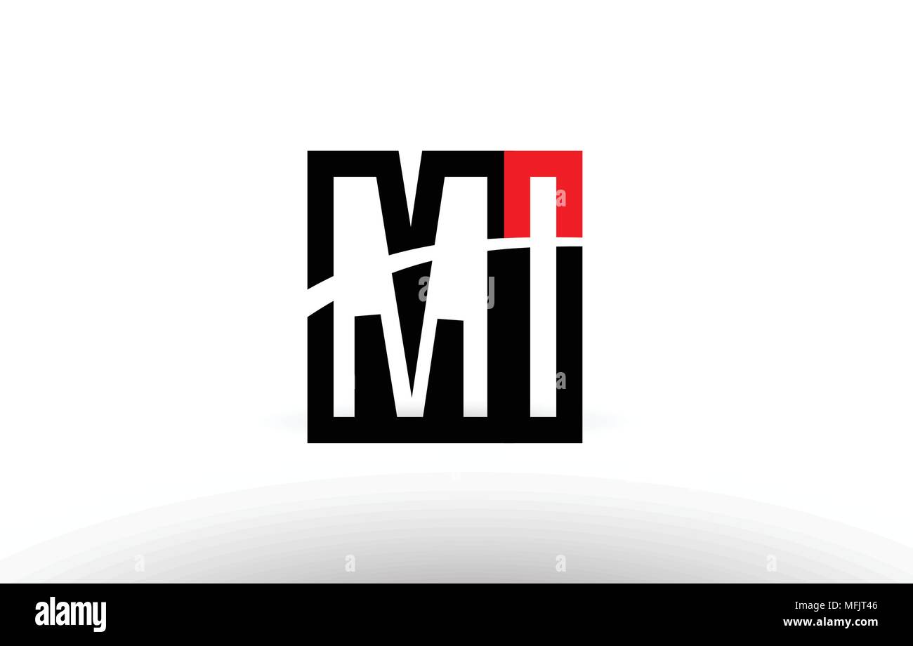 black white and red alphabet letter mi m i logo combination design ...