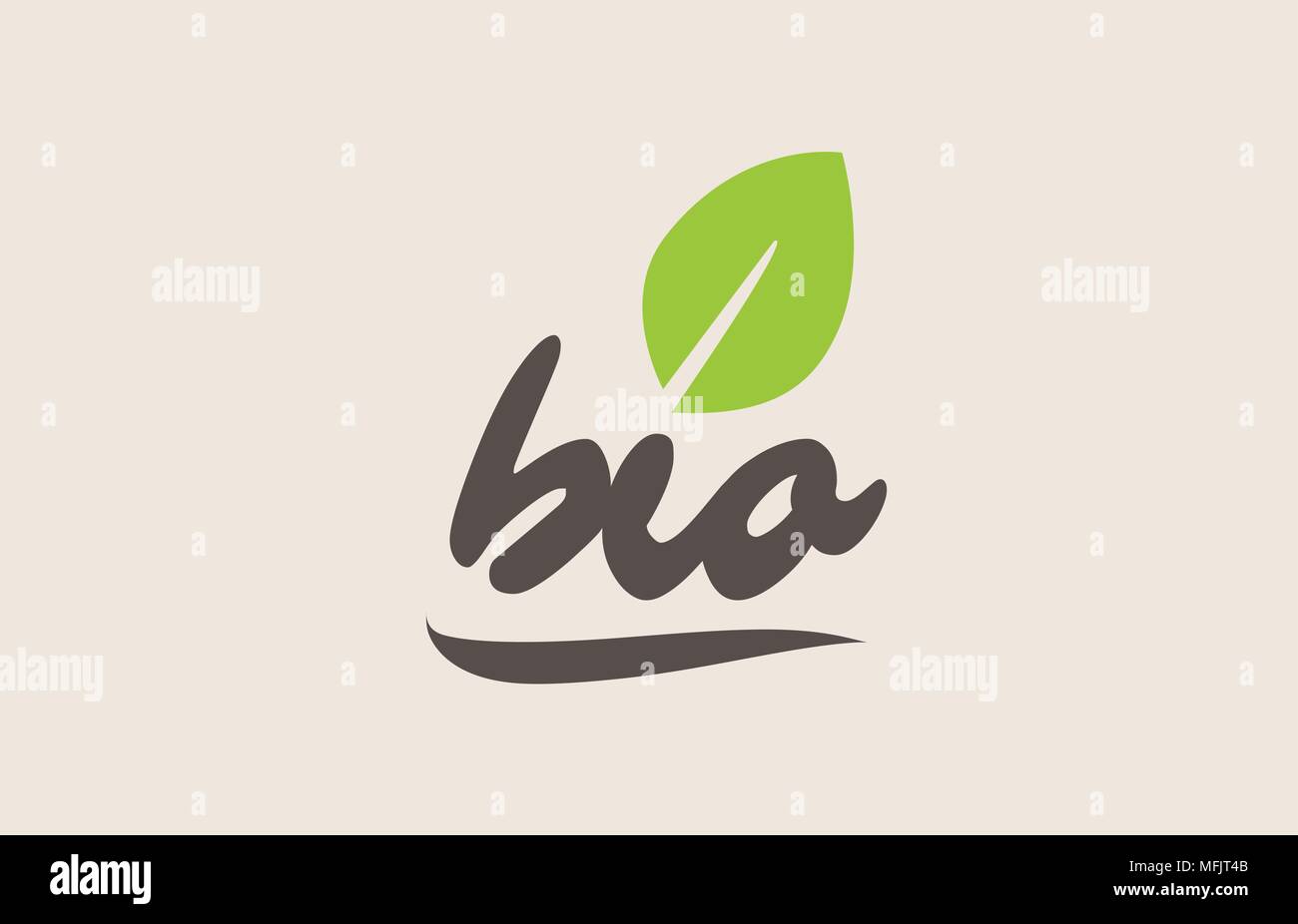 bio word or text with green leaf. Handwritten lettering suitable for ...